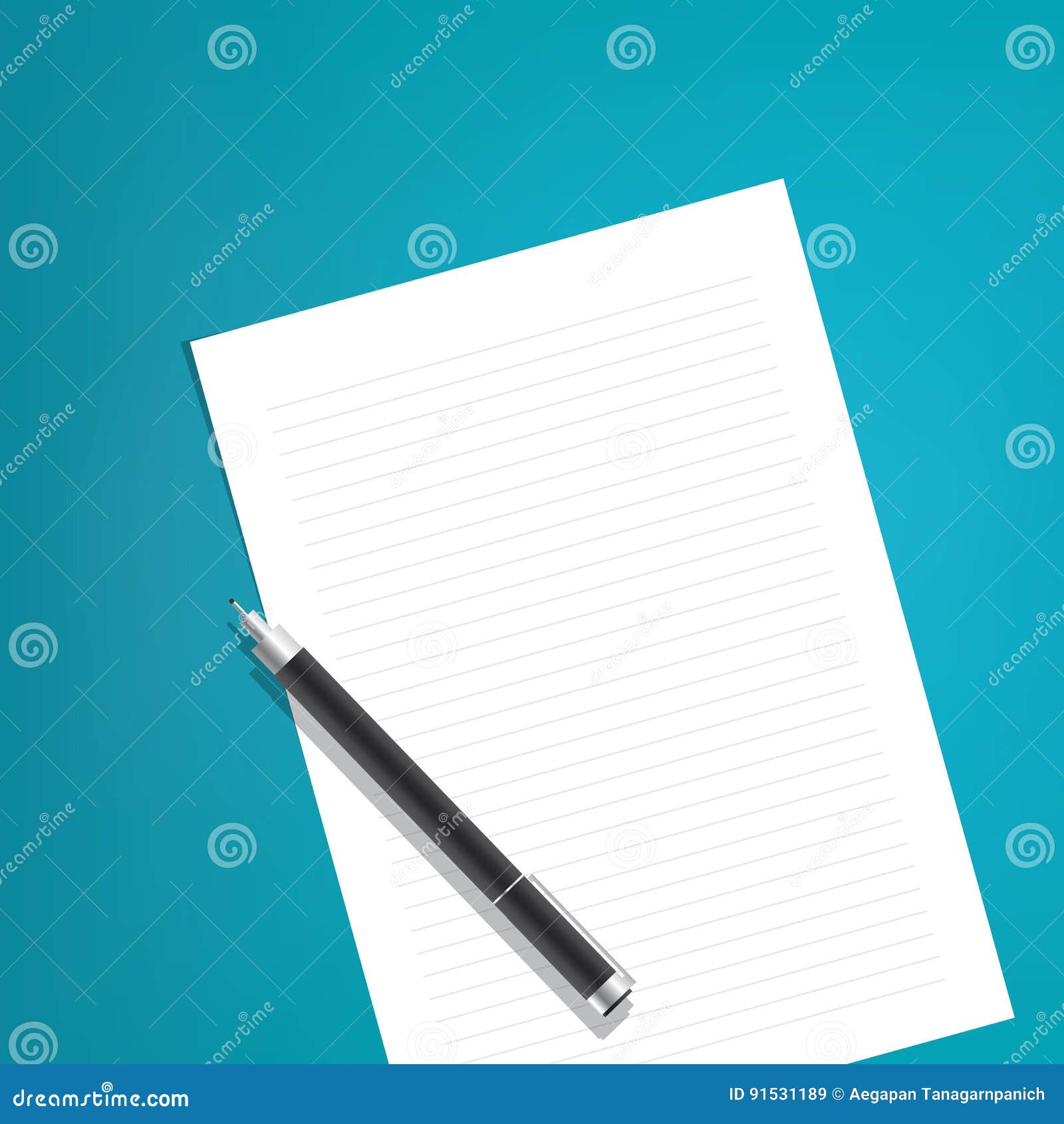 The Pen is Placed Above the Line Paper on a Blue Background Stock ...