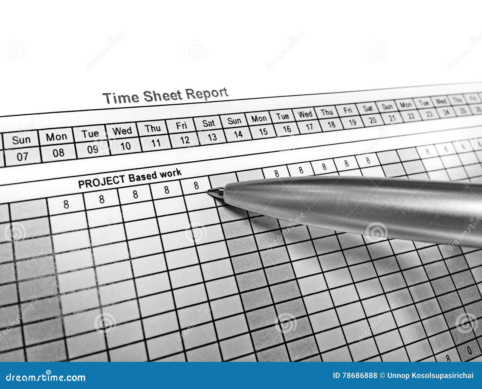 Pen Point on the Time Sheet Report Stock Photo - Image of concept ...
