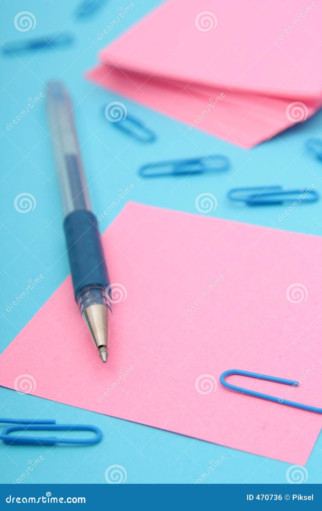 Pen, Post-its and Paper Clips Stock Photo - Image of notepad, business ...