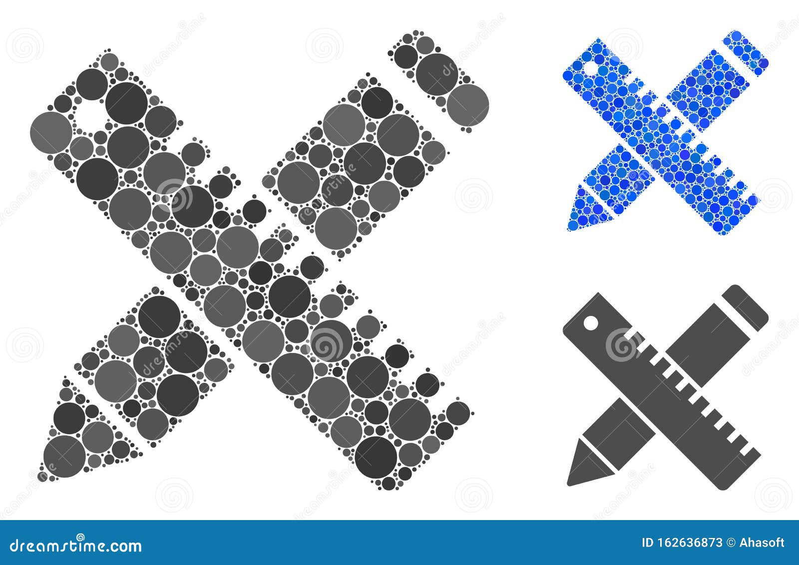 Pen and Ruler Design Tools Mosaic Icon of Round Dots Stock Illustration ...
