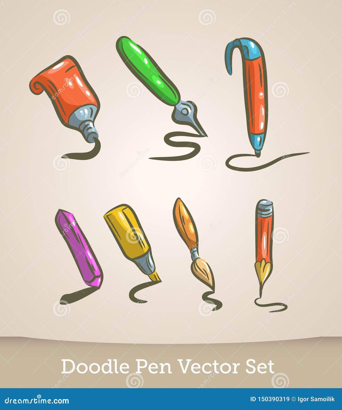 Pen Set Doodle Isolated on White Background. Vector Stock Vector ...