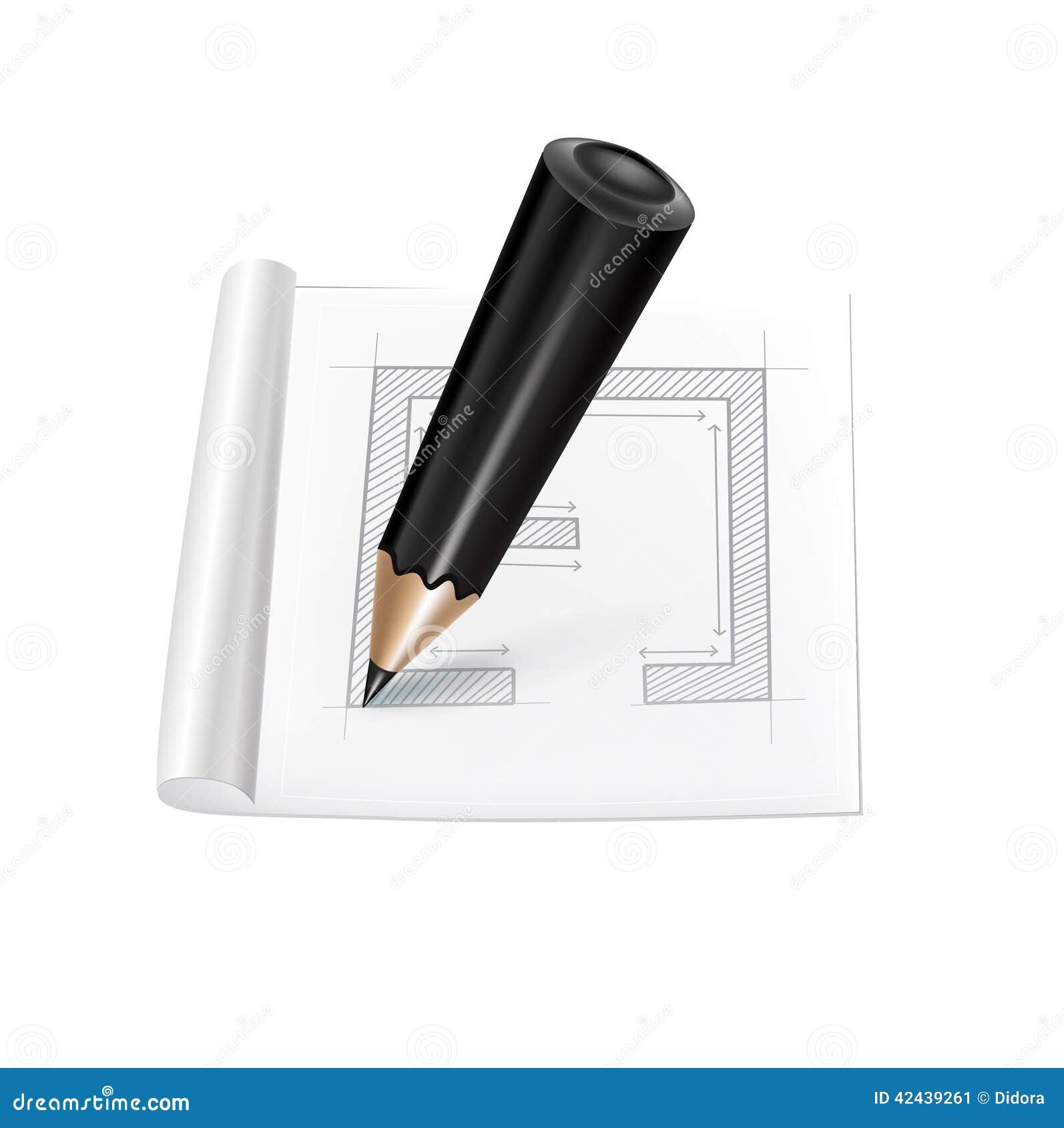 Pen and Sheet of Paper with Sketch Isolated Stock Vector - Illustration ...