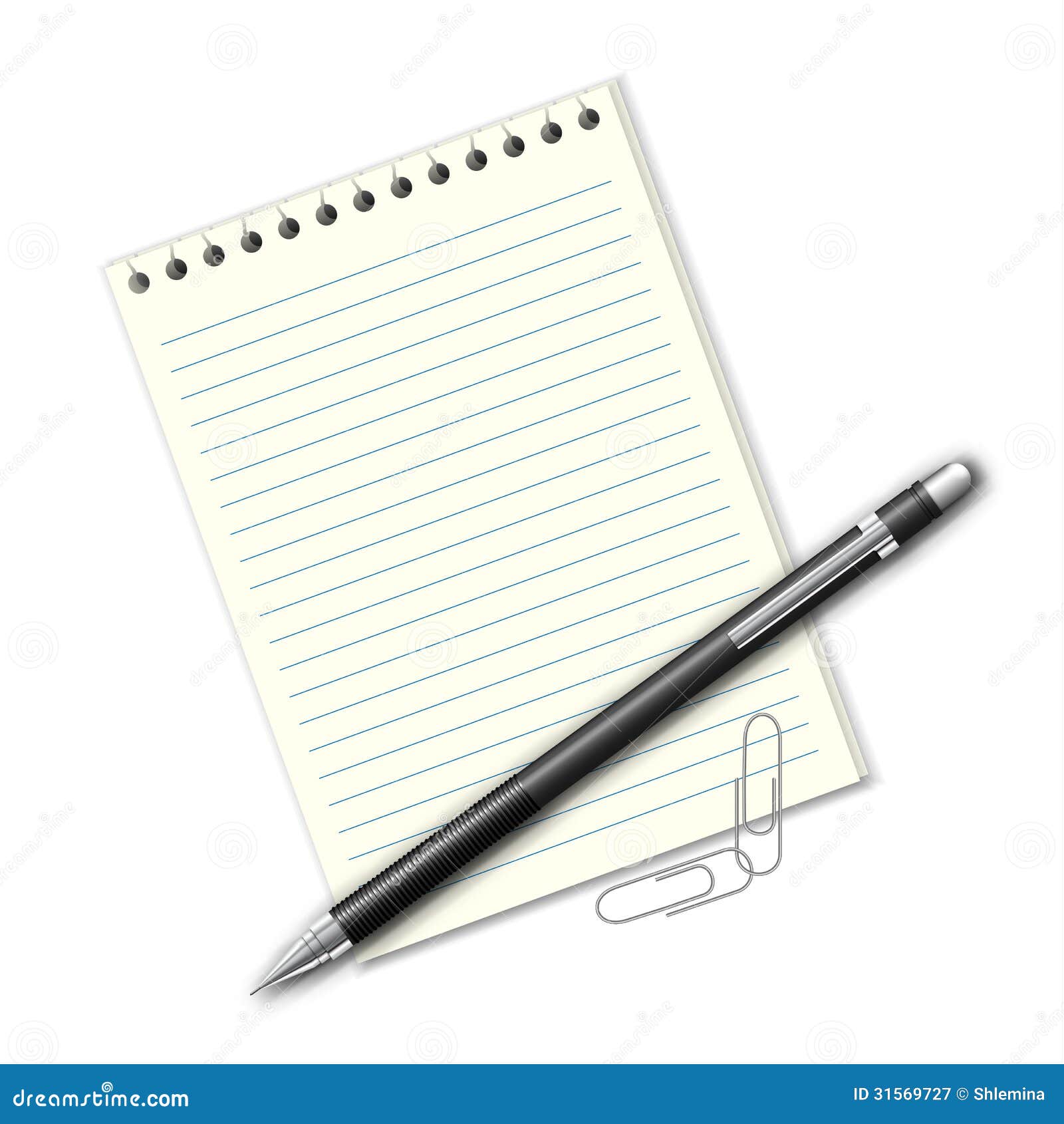 Pen, Sheets of Paper and Clips Stock Vector - Illustration of writing ...