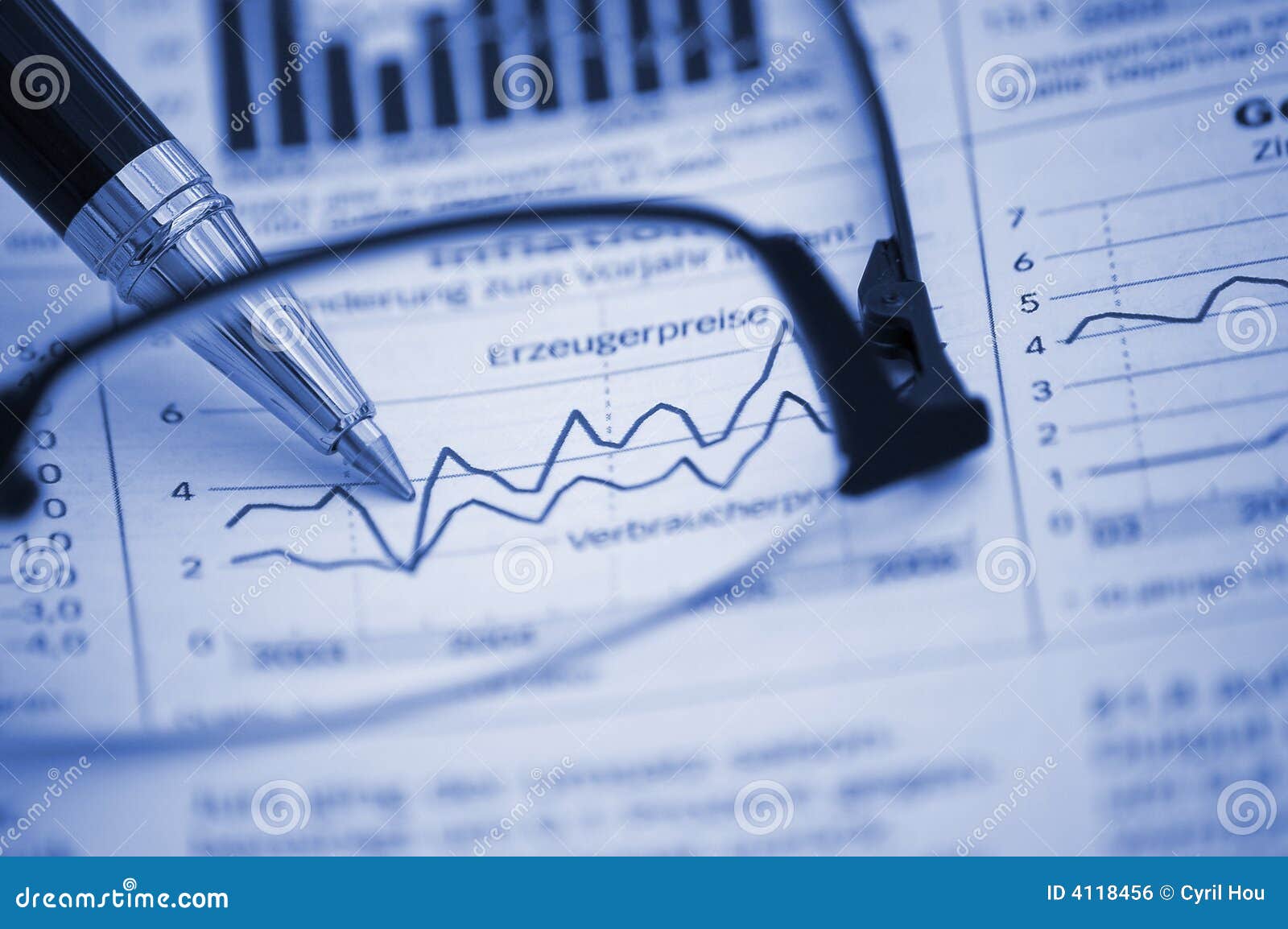 Pen Showing Diagram on Financial Report Stock Photo - Image of bills ...
