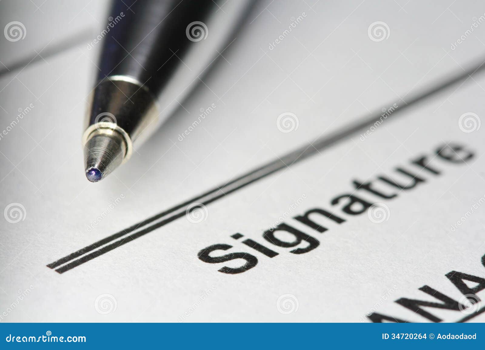 Pen for signature on paper stock photo. Image of document - 34720264