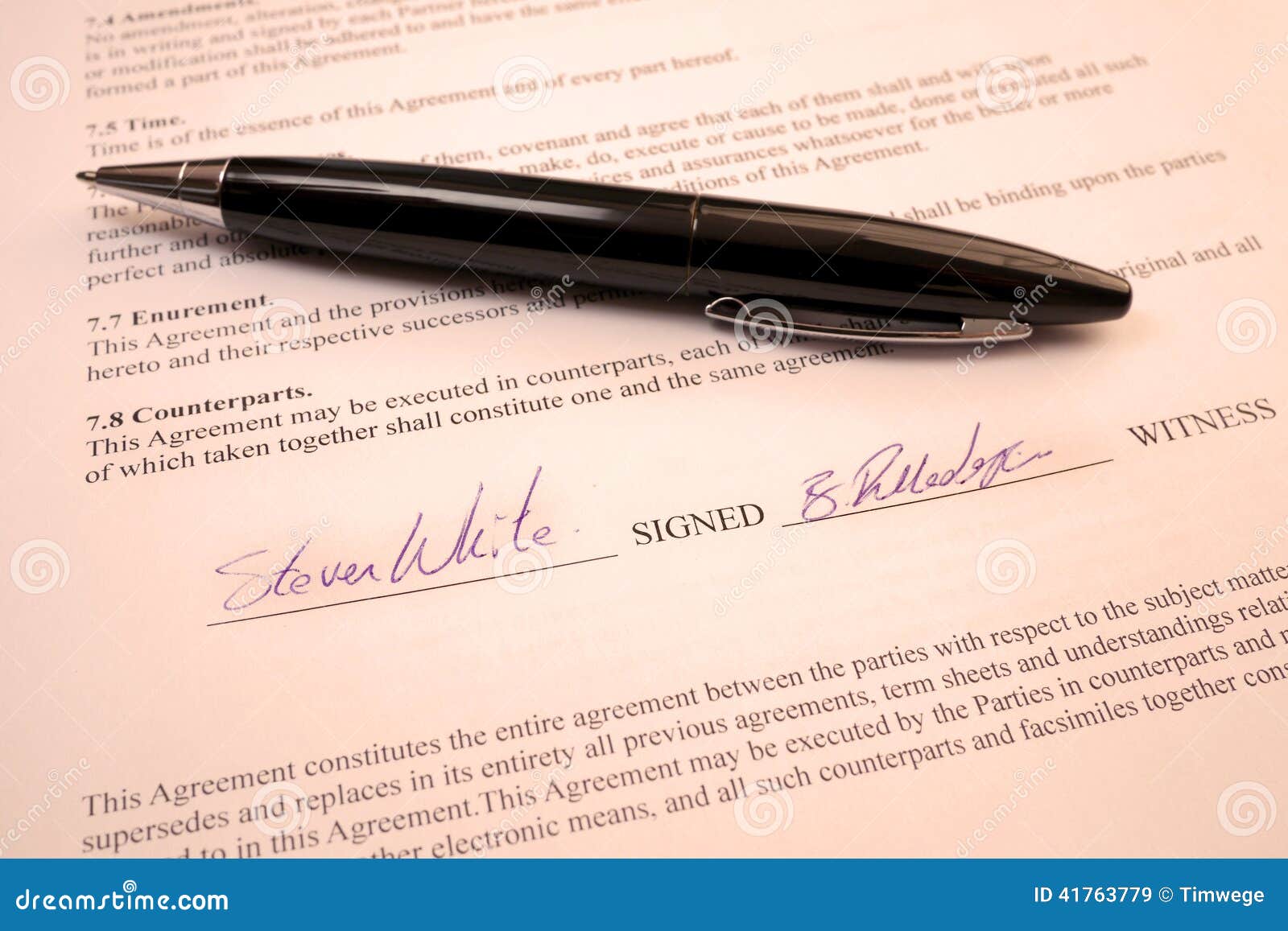 Pen on Signatures on a Legal Document Stock Image - Image of ...