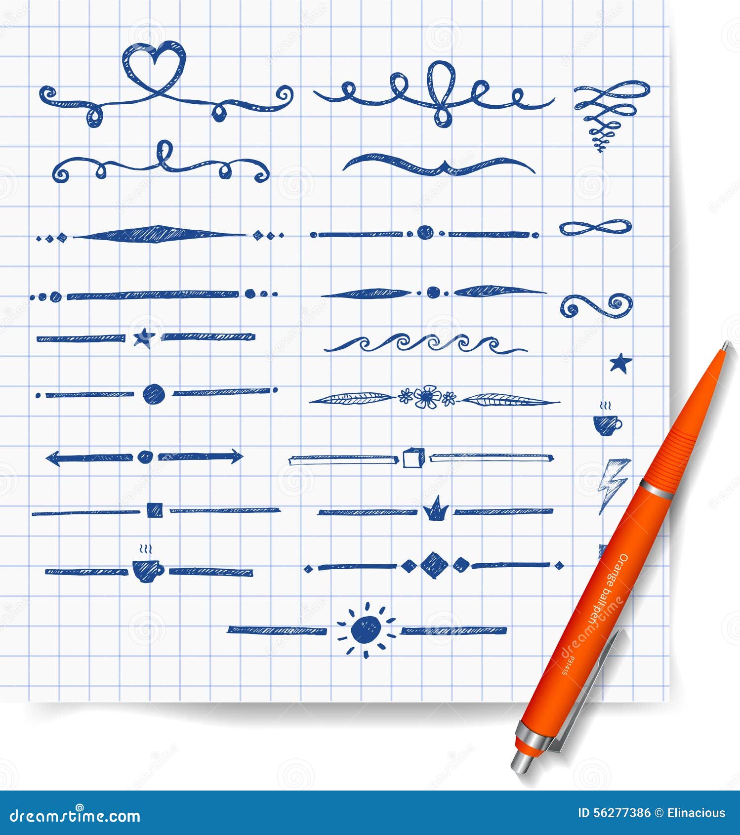 Pen Sketch Dividers on Squared Paper. Stock Vector - Illustration of ...