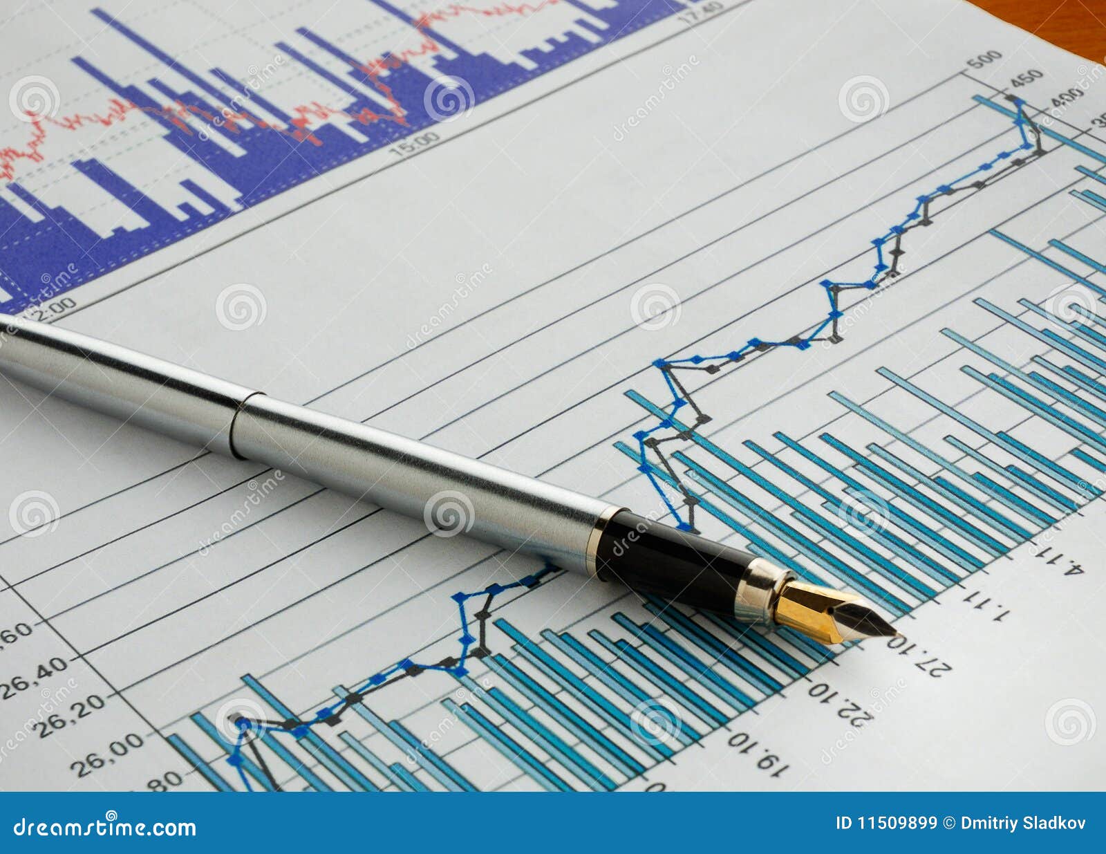 Pen on stock chart stock image. Image of glasses, office - 11509899