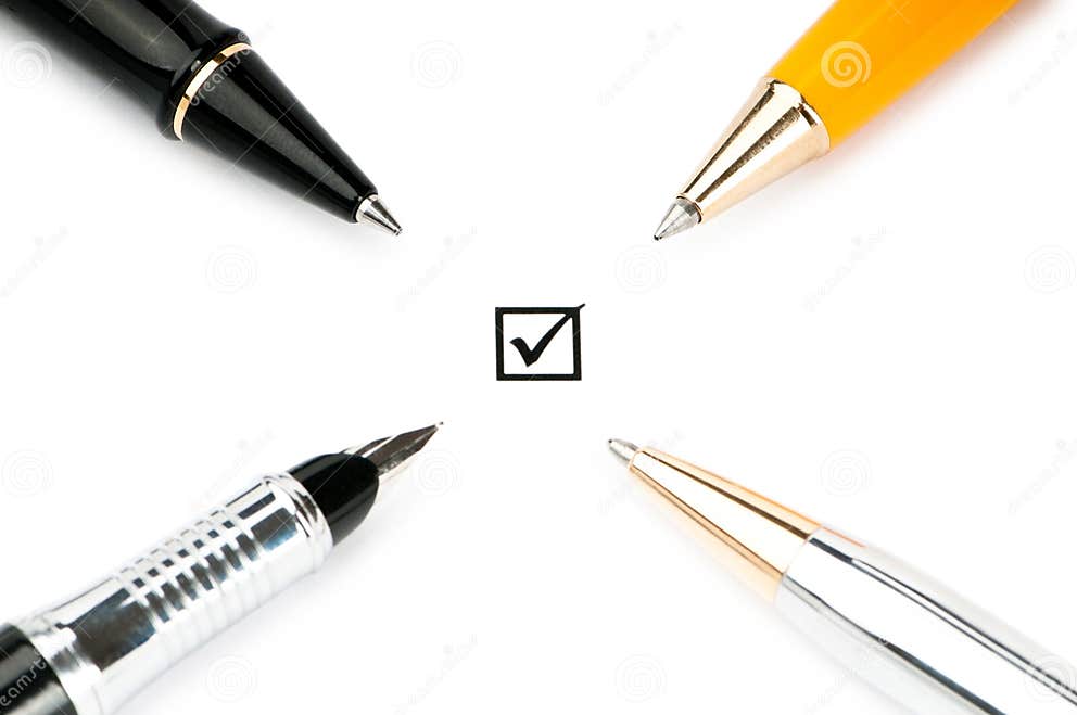 Pen and tick boxes stock photo. Image of option, choice - 19259324