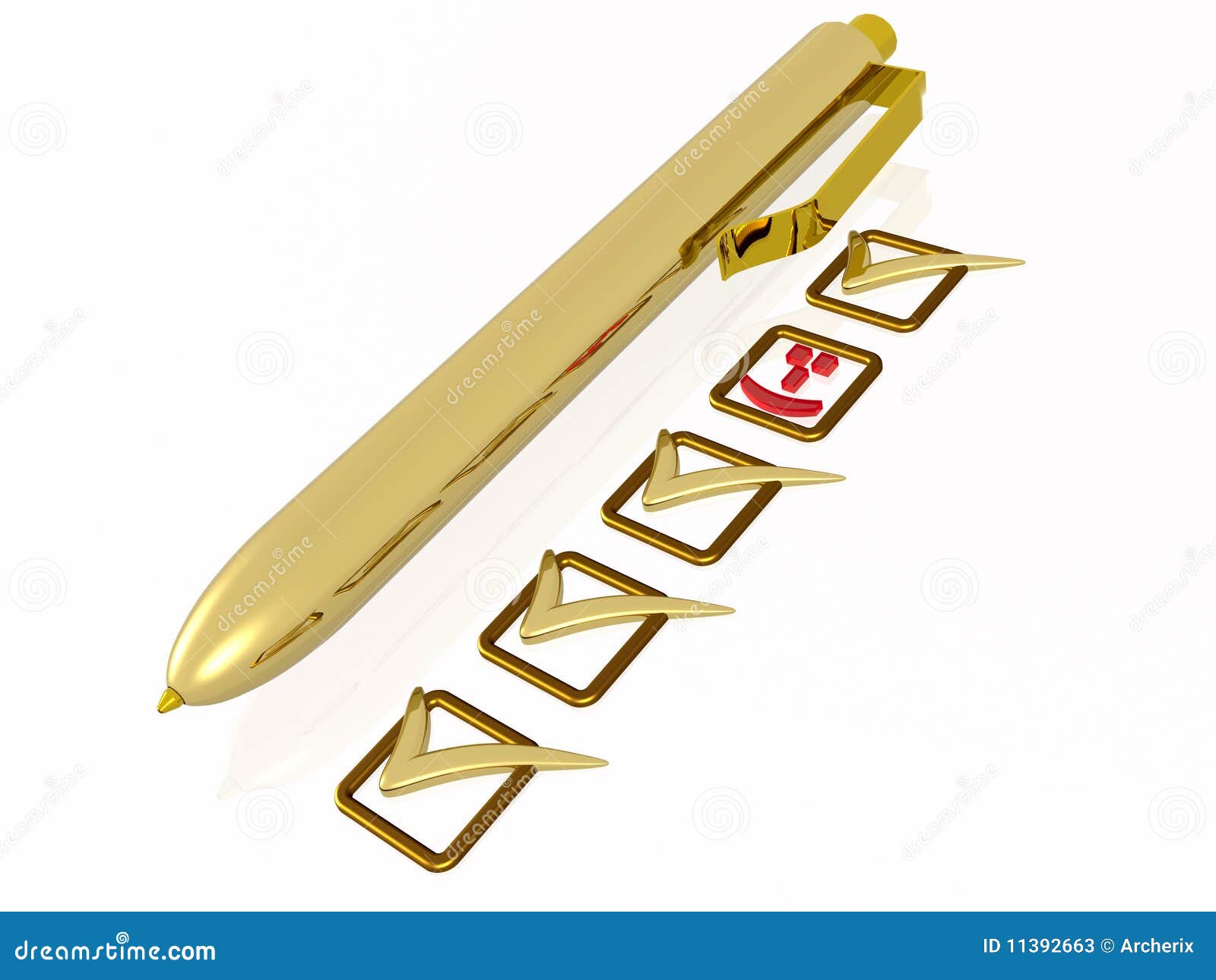 Pen with ticks and smile stock illustration. Illustration of white ...