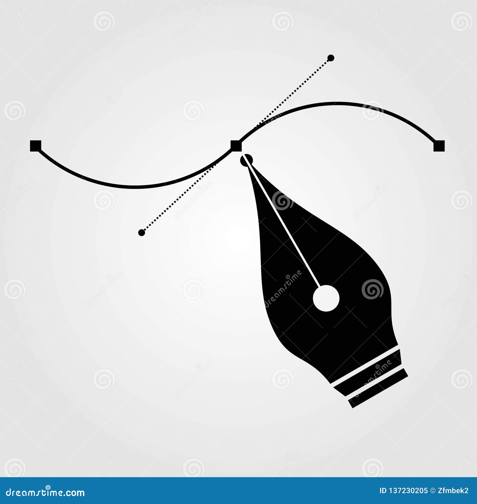 Pen Tool Cursor and Curve Control Points, Isolated on White Background ...