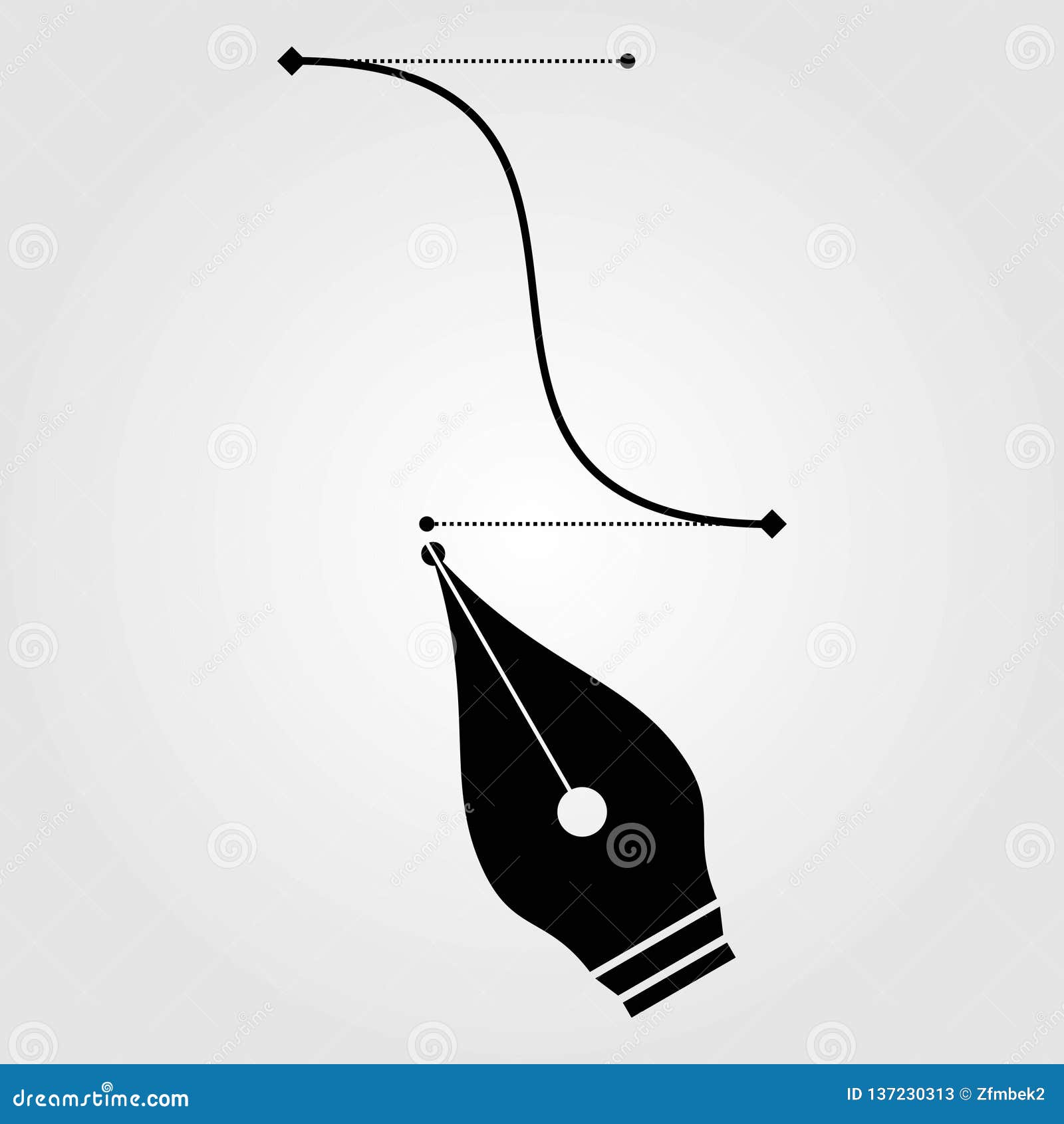 Pen Tool Cursor and Curve Control Points, Isolated on White Background ...