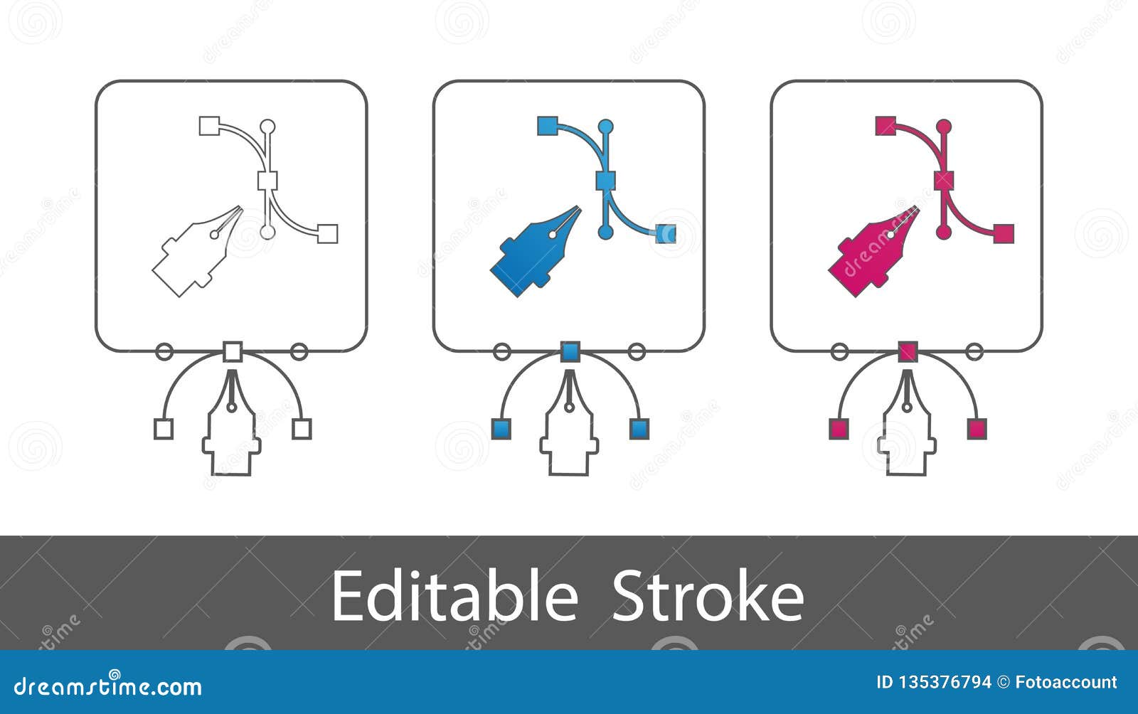 Pen Tool Curve Control Points - Outline Styled Icon - Editable Stroke ...