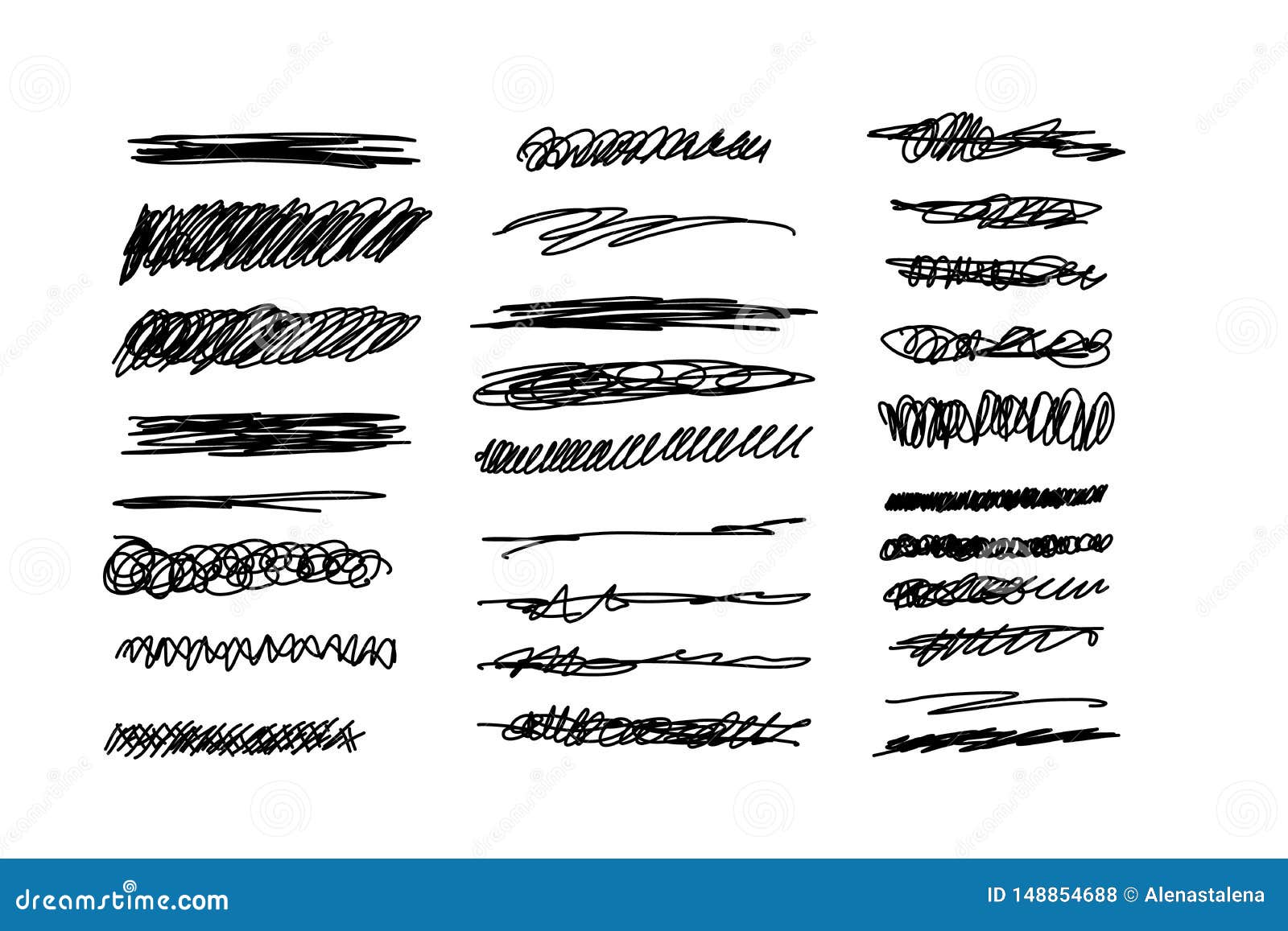 Pen Underline Sketch Set. Chaotic Stroke Design, Scribble Hand Drawn ...
