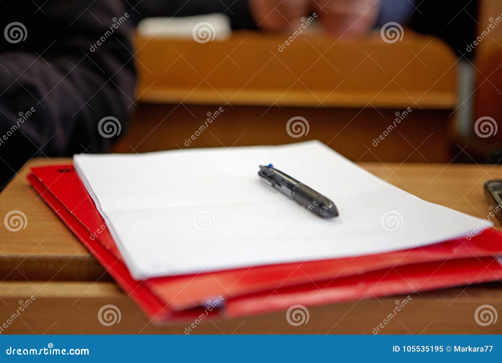 Pen on White Paper on a Desk. Stock Image - Image of mock, view: 105535195