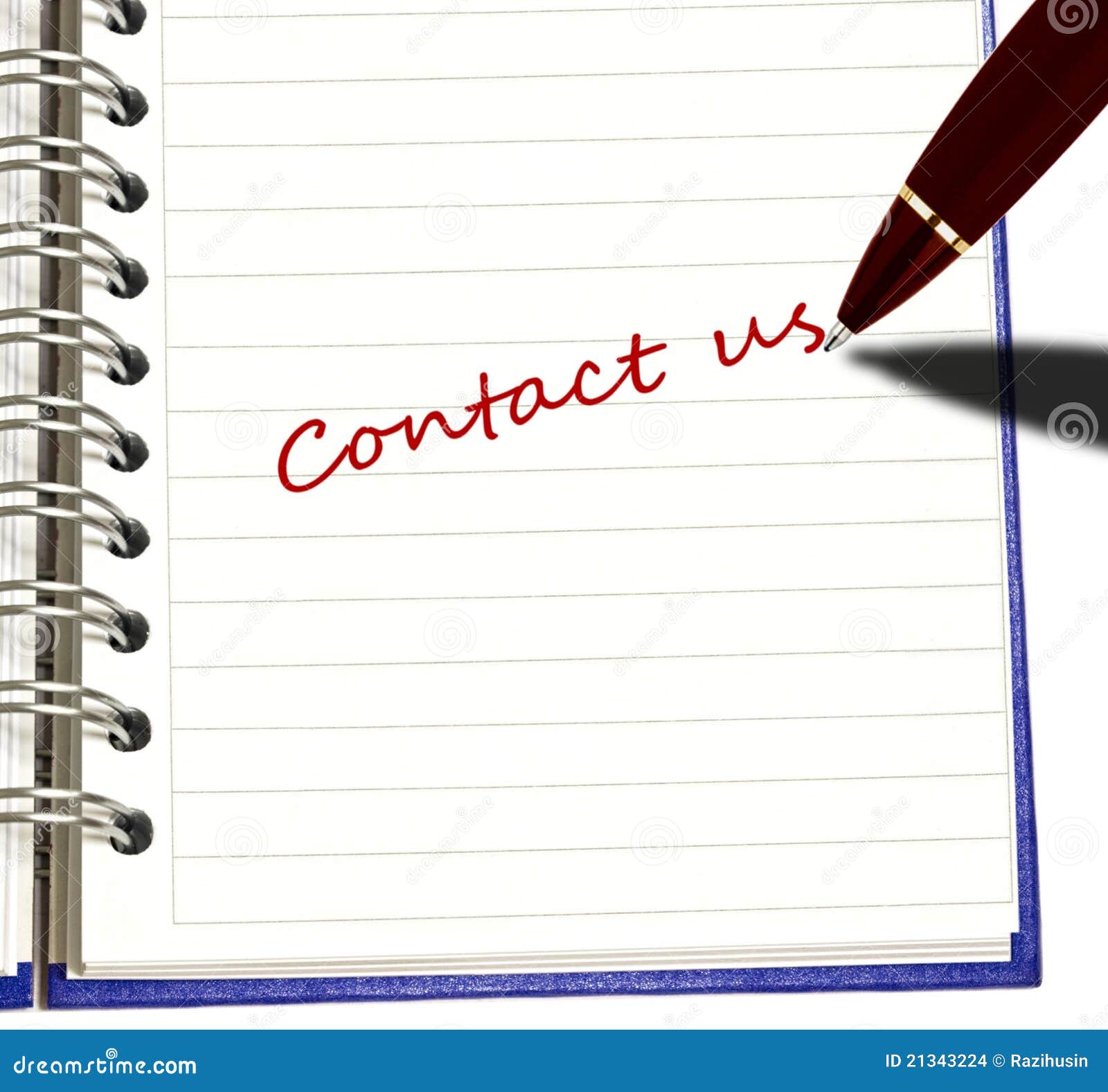 Pen writing Contact Us stock photo. Image of occasion - 21343224