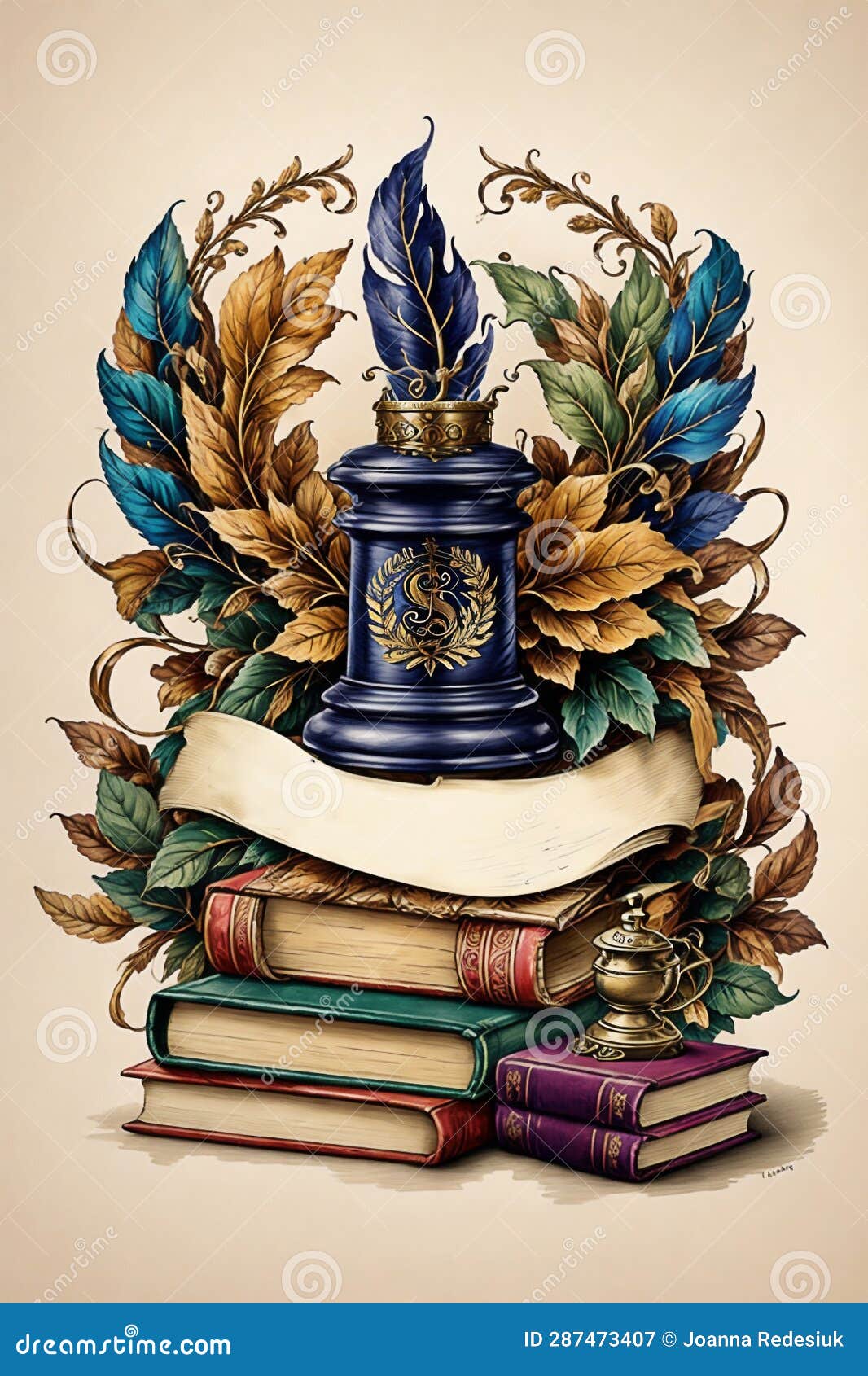 Pen for Writing Inkwell and Book Graphics in Retro Style Stock ...