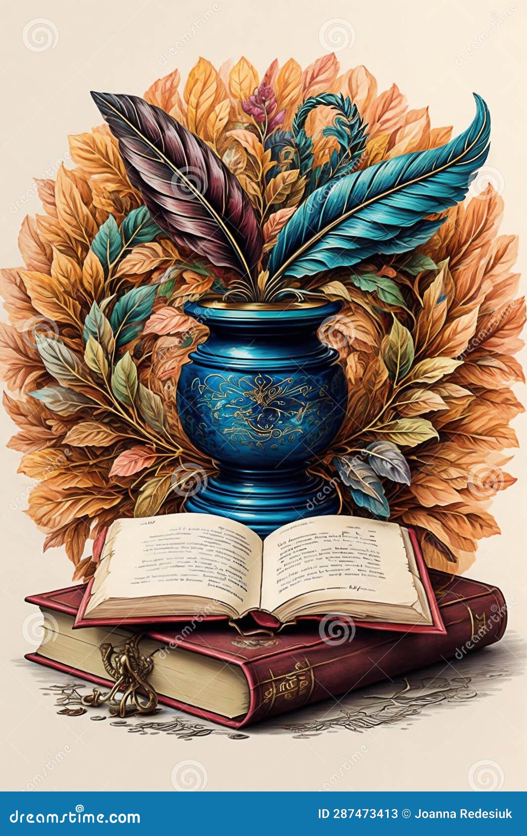 Pen for Writing Inkwell and Book Graphics in Retro Style Stock ...