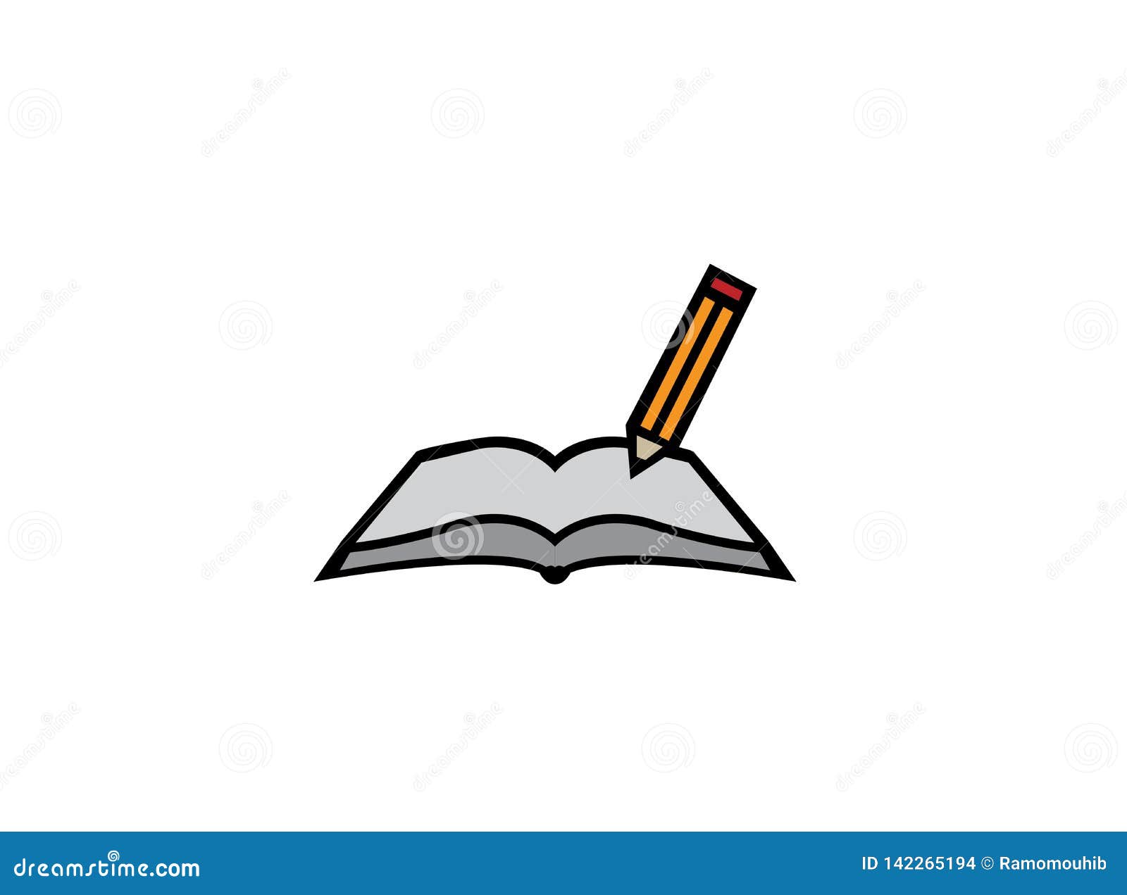 Pen Writing in the Papers on an Open Book for Logo Stock Illustration ...