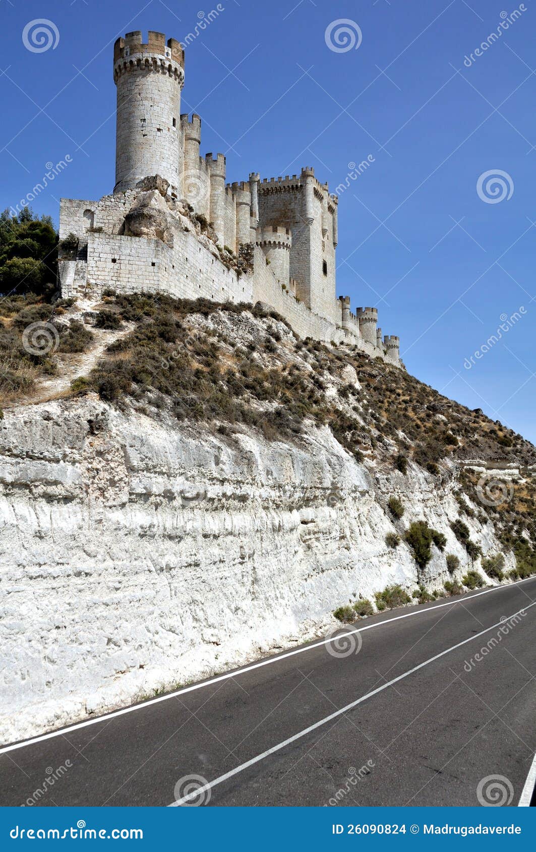 Penafiel Castle (Vertical) with Road Stock Photo - Image of spanish ...
