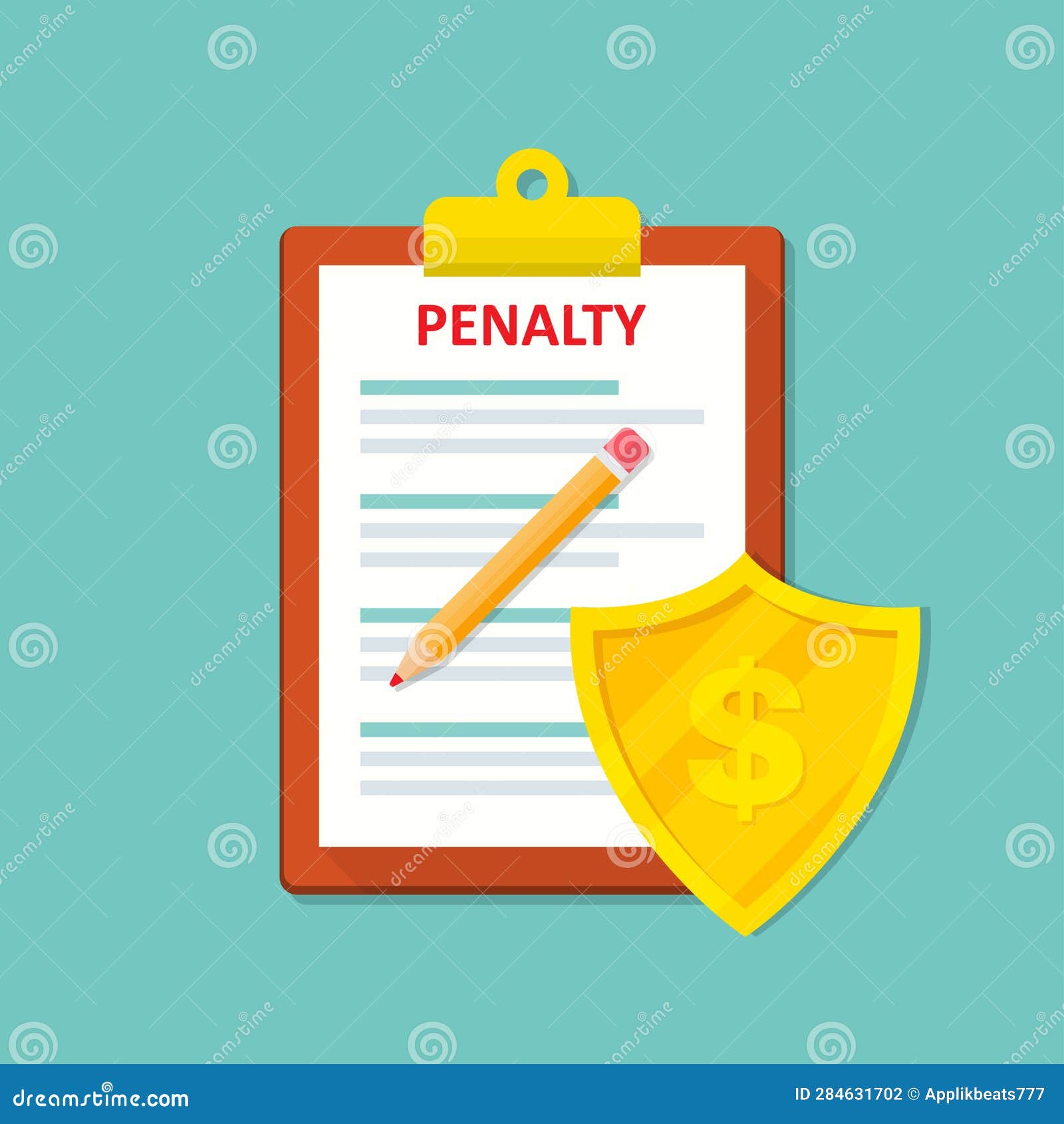 Penalty Document Icon with Shield in a Flat Design. Vector Illustration ...