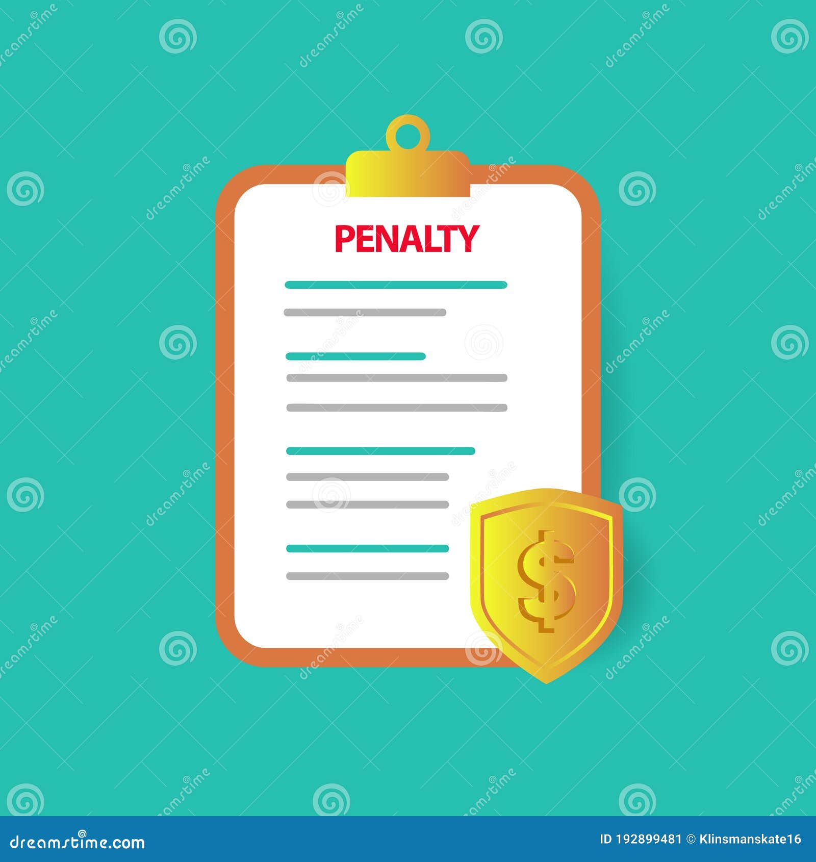 Penalty Document Icon With Shield. Vector Cartoon Illustration ...