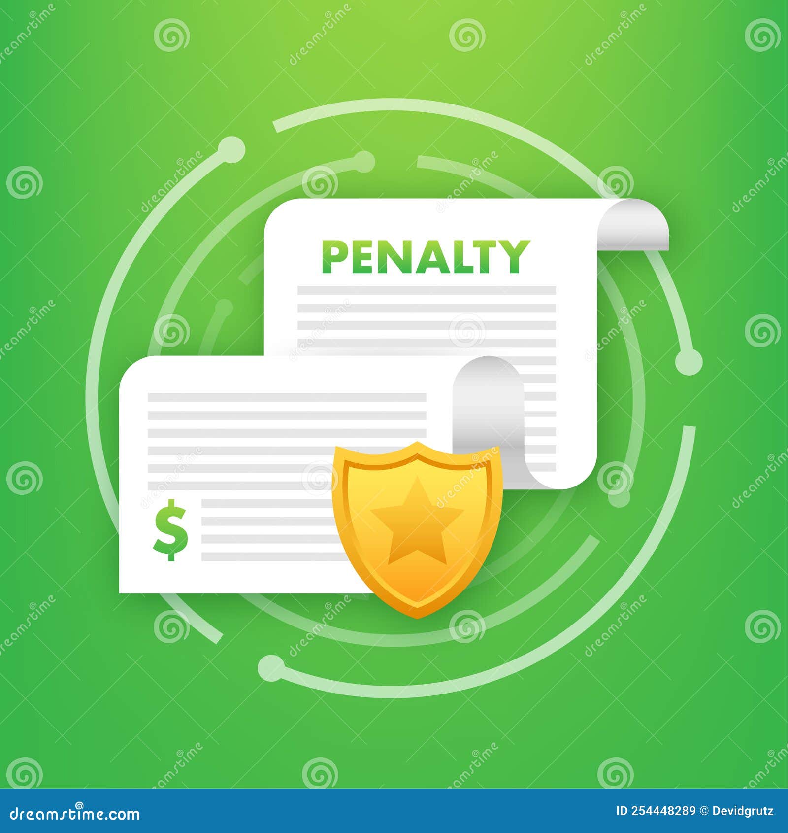Penalty Document with Shield. Payment Protection. Vector Stock ...