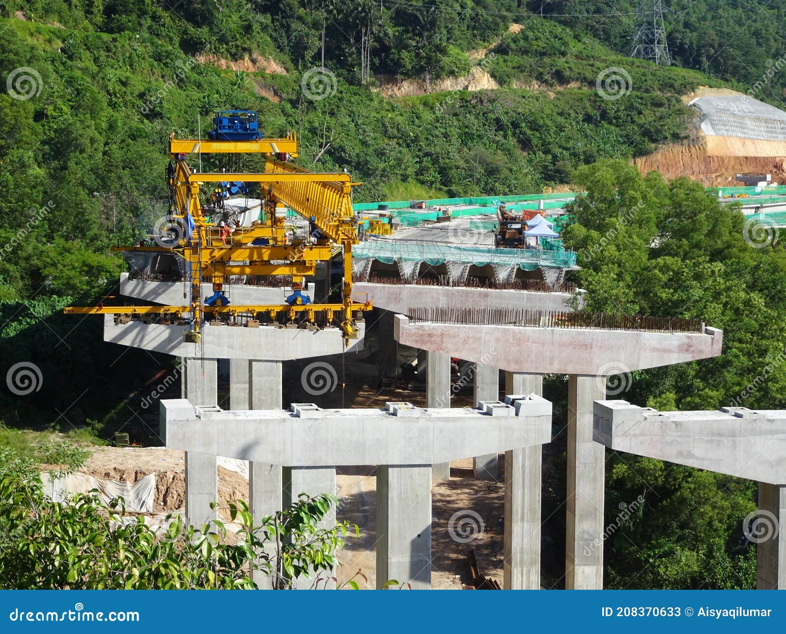 Overhead Road Under Construction. the Massive Concrete Column Used To ...