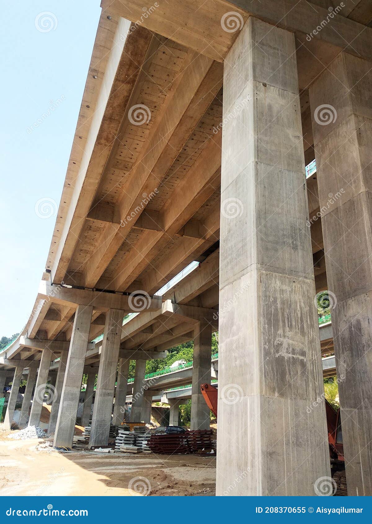 Overhead Road Under Construction. the Massive Concrete Column Used To ...