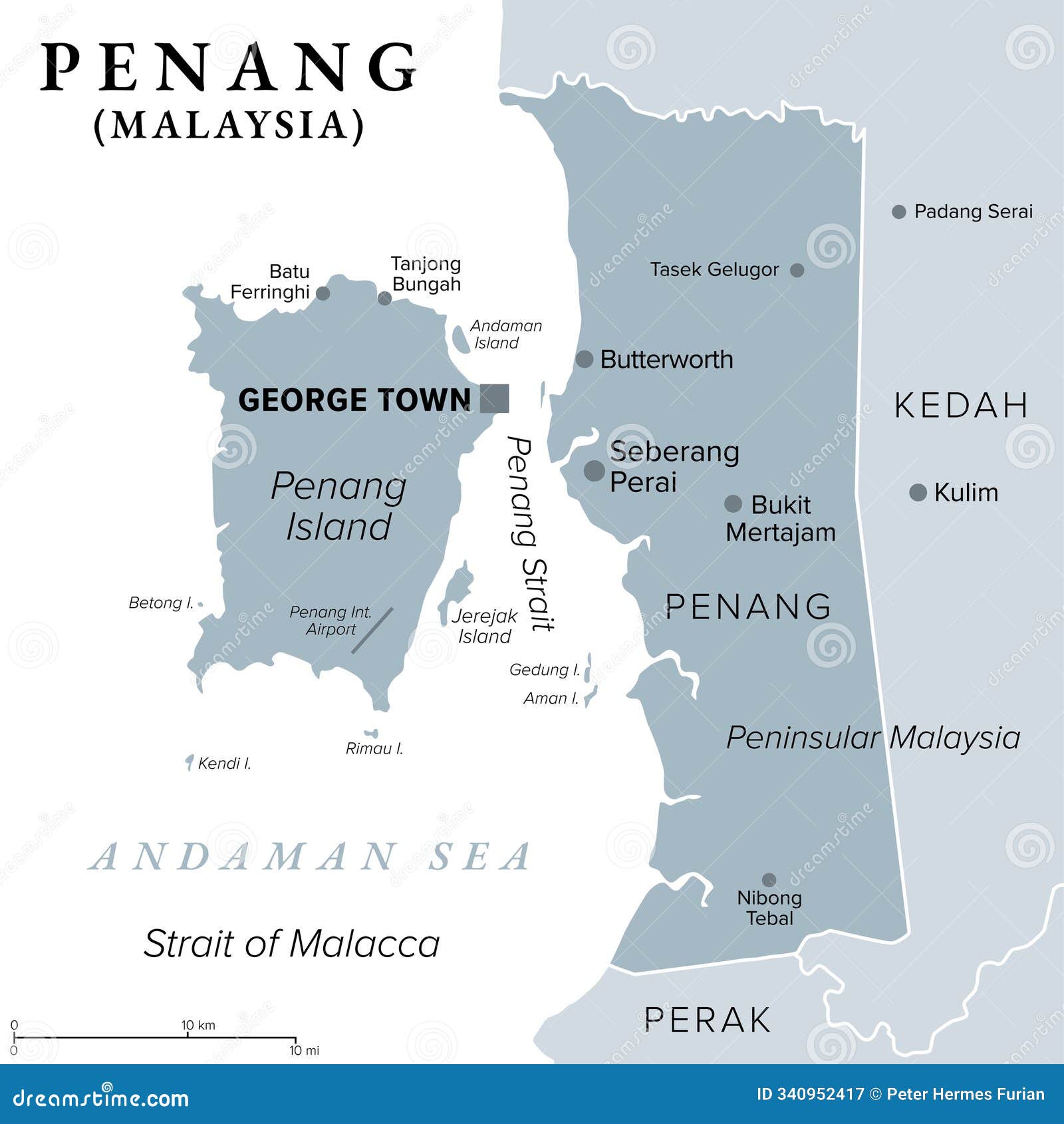 Penang, a State of Malaysia in Southeast Asia, Gray Political Map Stock ...