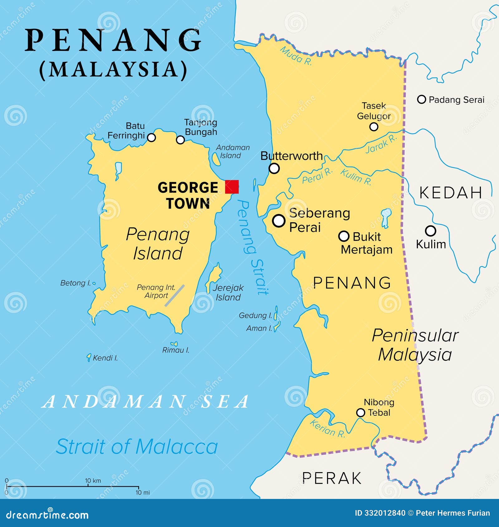 Penang, a State of Malaysia in Southeast Asia, Political Map Stock ...