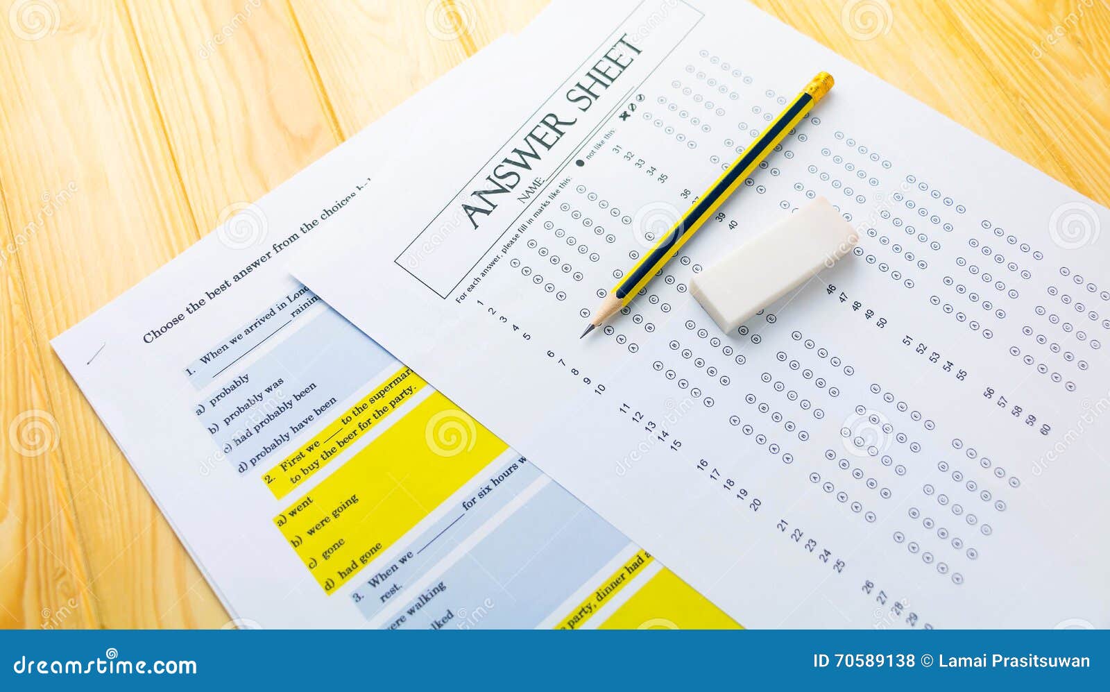 Pencil on Answer Sheet and Question Sheet Stock Photo - Image of ...