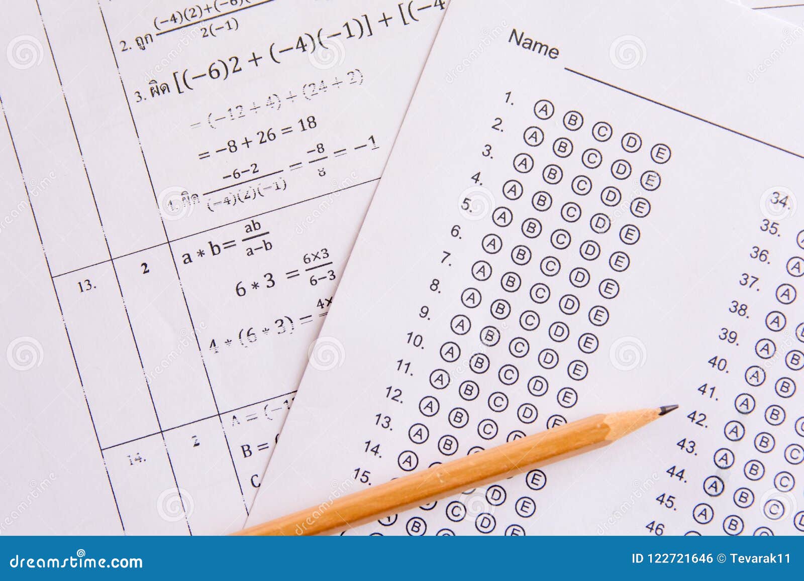 Pencil On Answer Sheets Or Standardized Test Form With Answers Bubbled ...