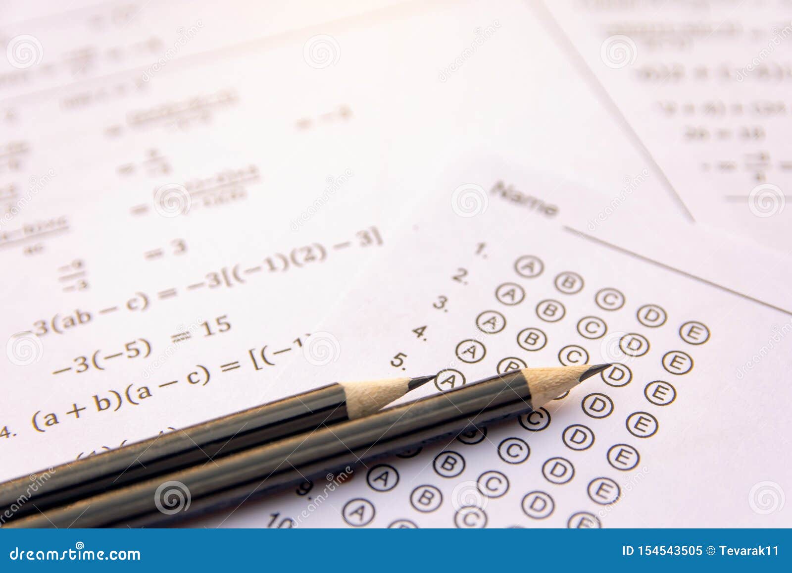 Pencil on Answer Sheets or Standardized Test Form with Answers Bubbled ...