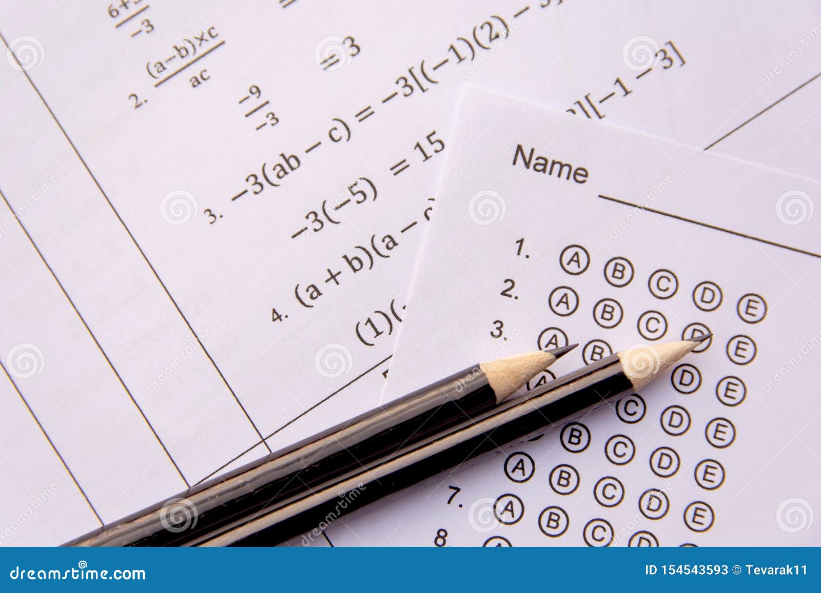Pencil on Answer Sheets or Standardized Test Form with Answers Bubbled ...