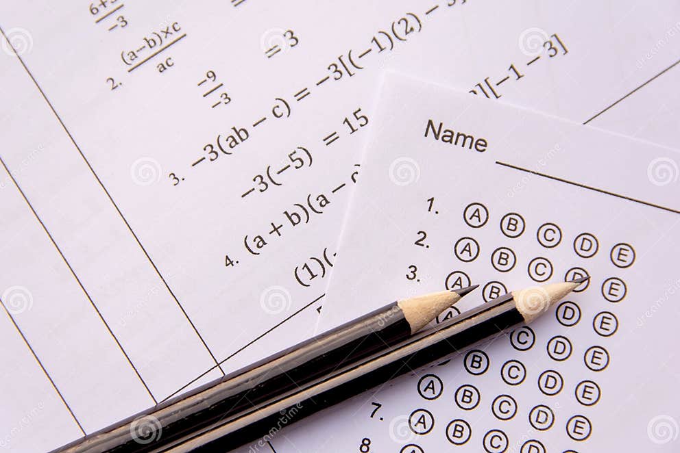 Pencil on Answer Sheets or Standardized Test Form with Answers Bubbled ...