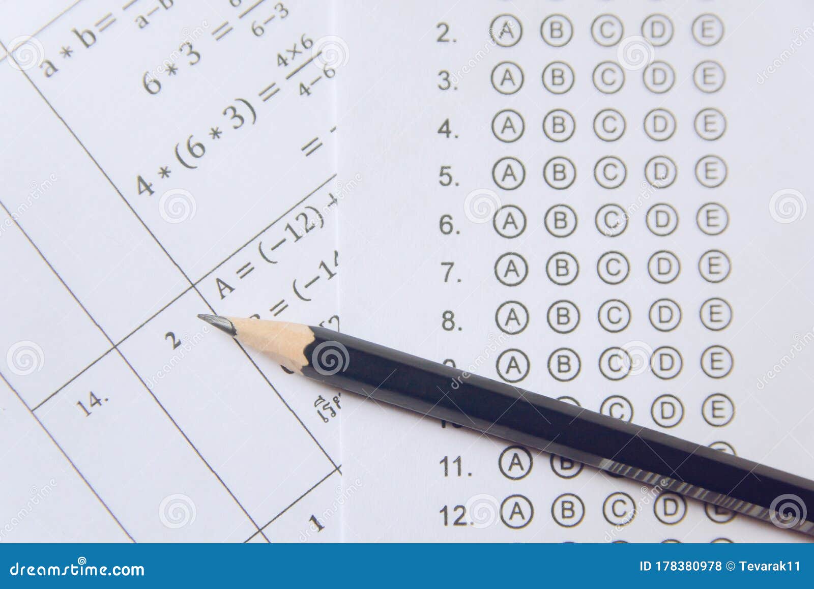 Pencil On Answer Sheets Or Standardized Test Form With Answers Bubbled ...