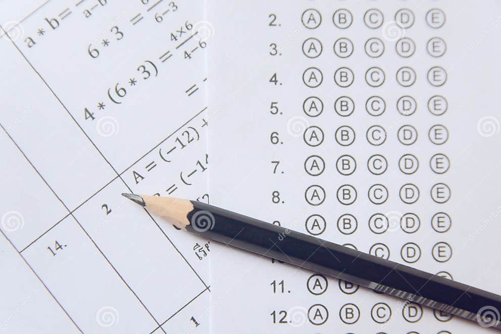 Pencil on Answer Sheets or Standardized Test Form with Answers Bubbled ...