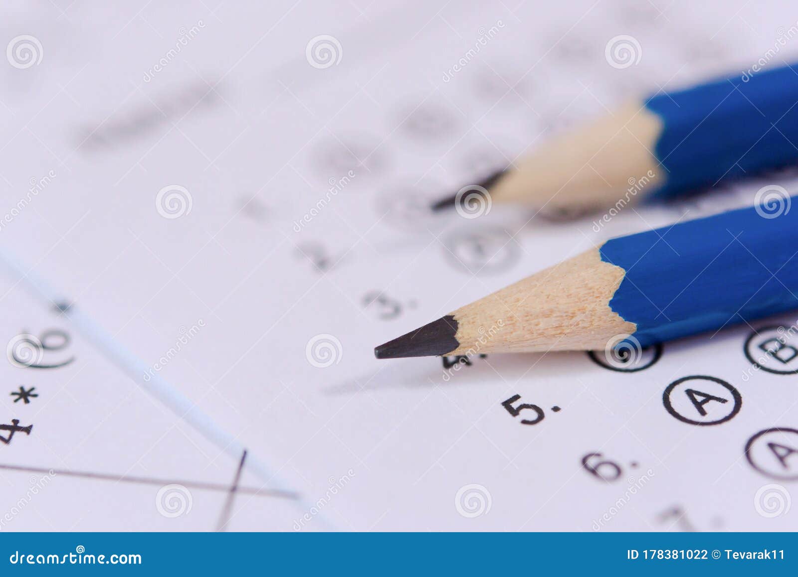 Pencil on Answer Sheets or Standardized Test Form with Answers Bubbled ...