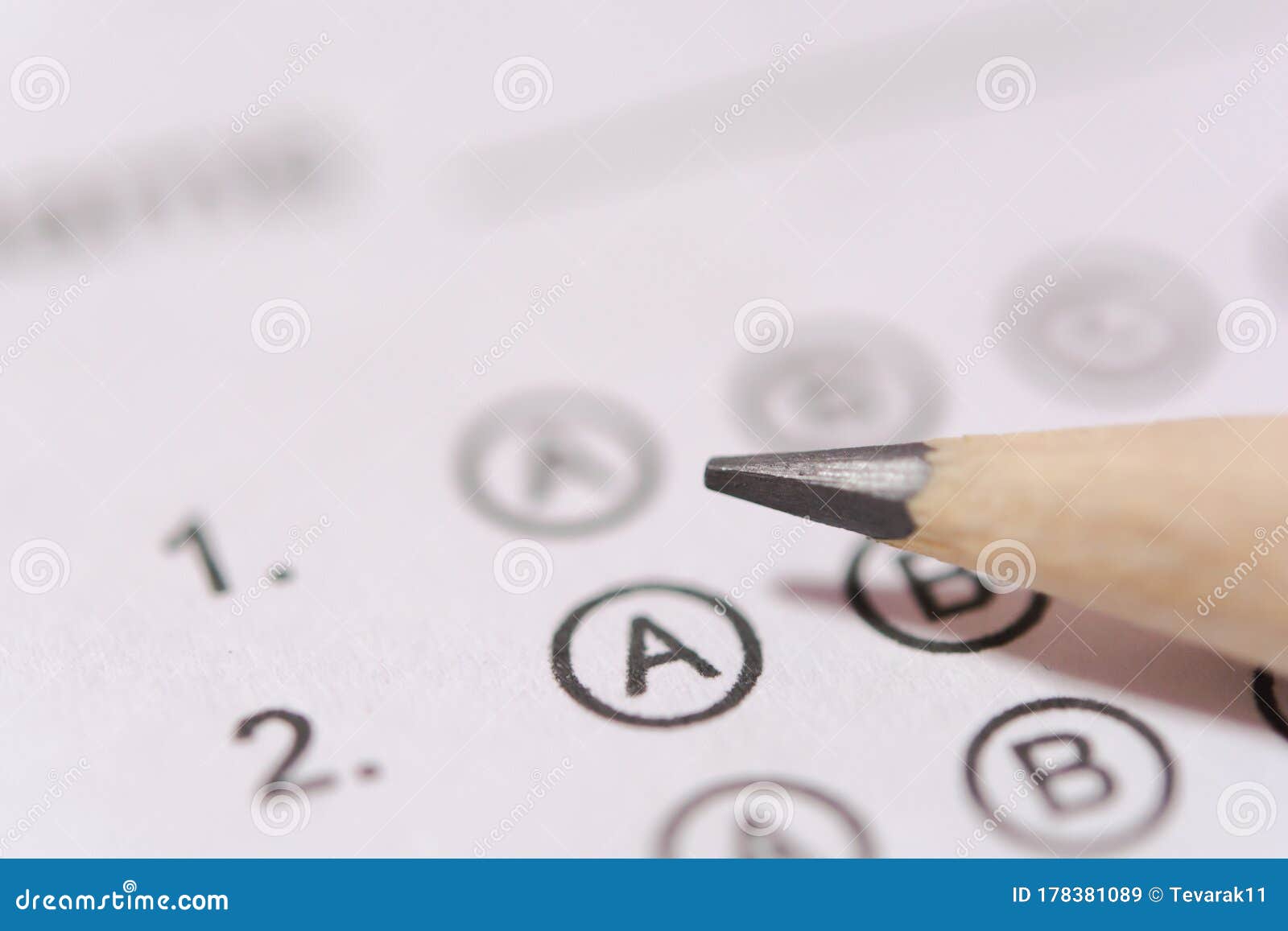 Pencil on Answer Sheets or Standardized Test Form with Answers Bubbled ...