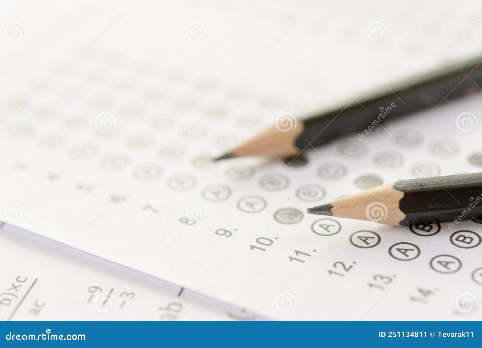 Pencil on Answer Sheets or Standardized Test Form with Answers Bubbled ...