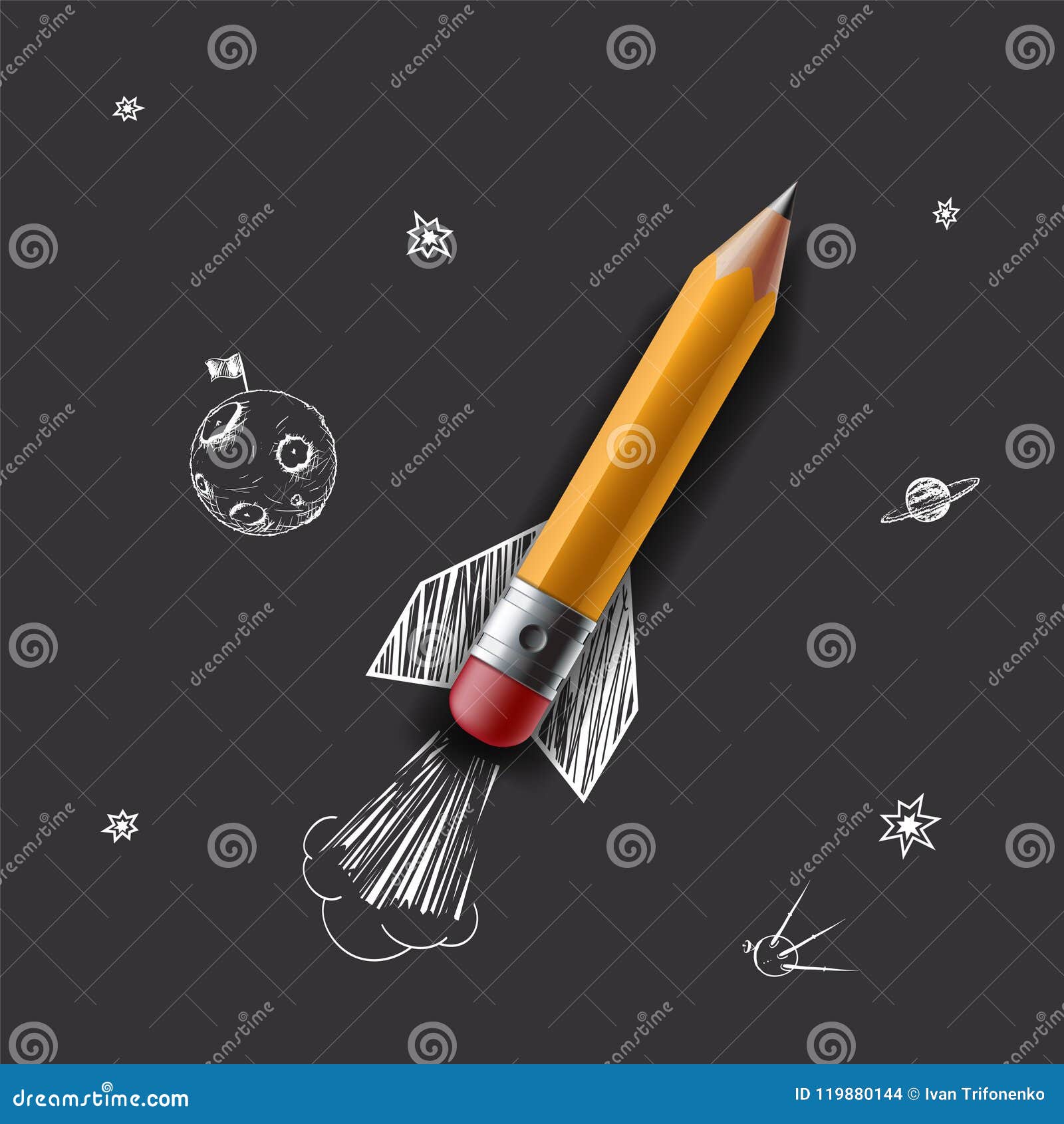 Pencil As a Rocket Flying in the Space. Creative Idea and Startup Stock ...