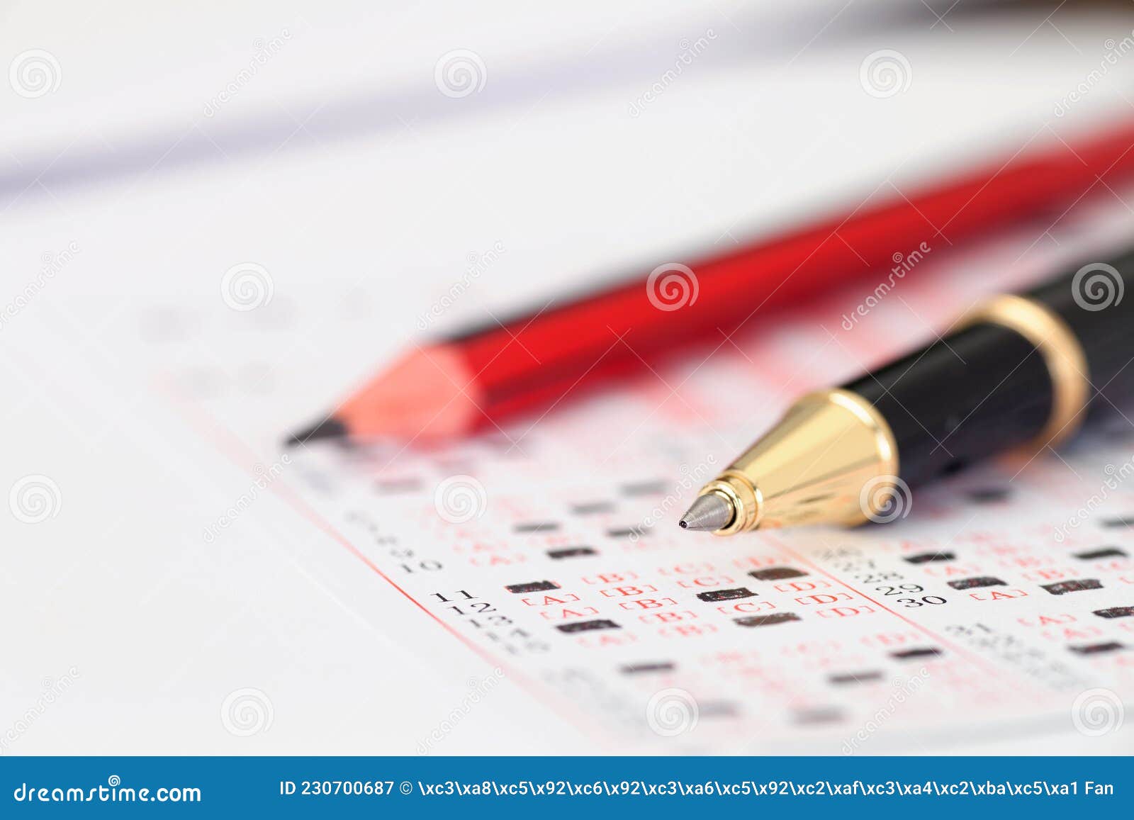 Pencil and Ballpoint Pen on Answer Sheet Stock Image - Image of sheet ...