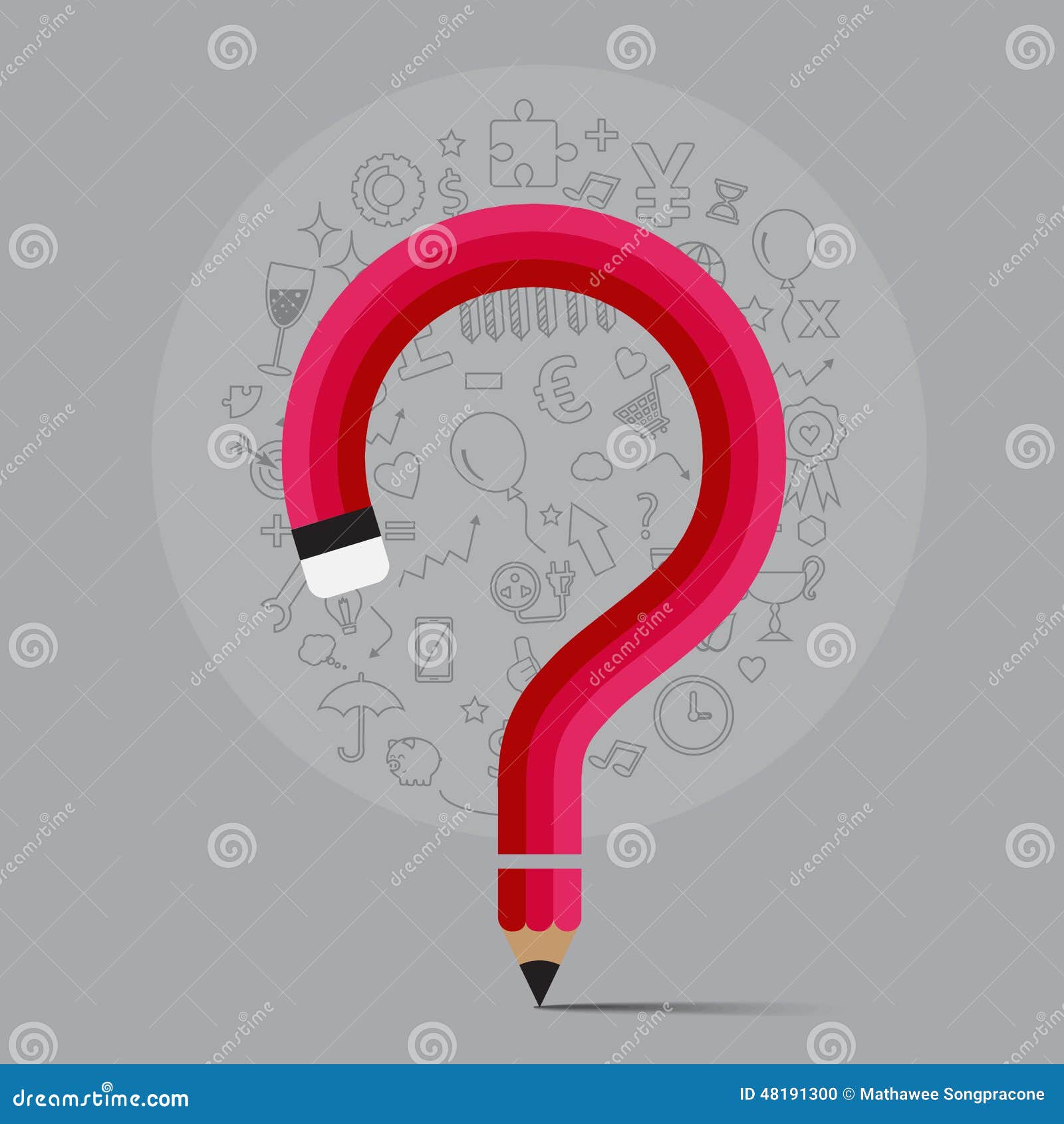 Pencil Bends Shape To Question Mark Form with Icons Stock Vector ...