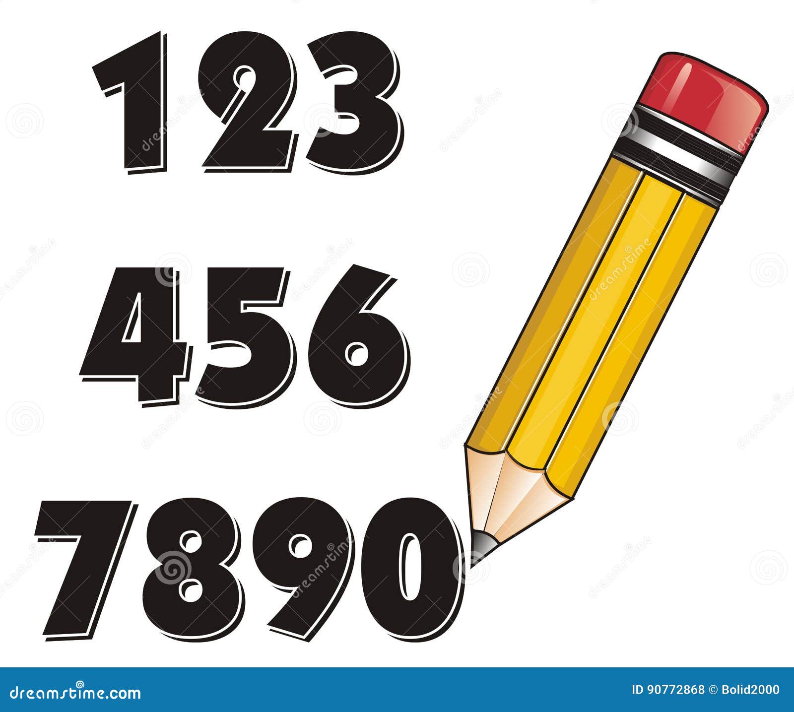 Pencil and black numbers stock illustration. Illustration of eraser ...