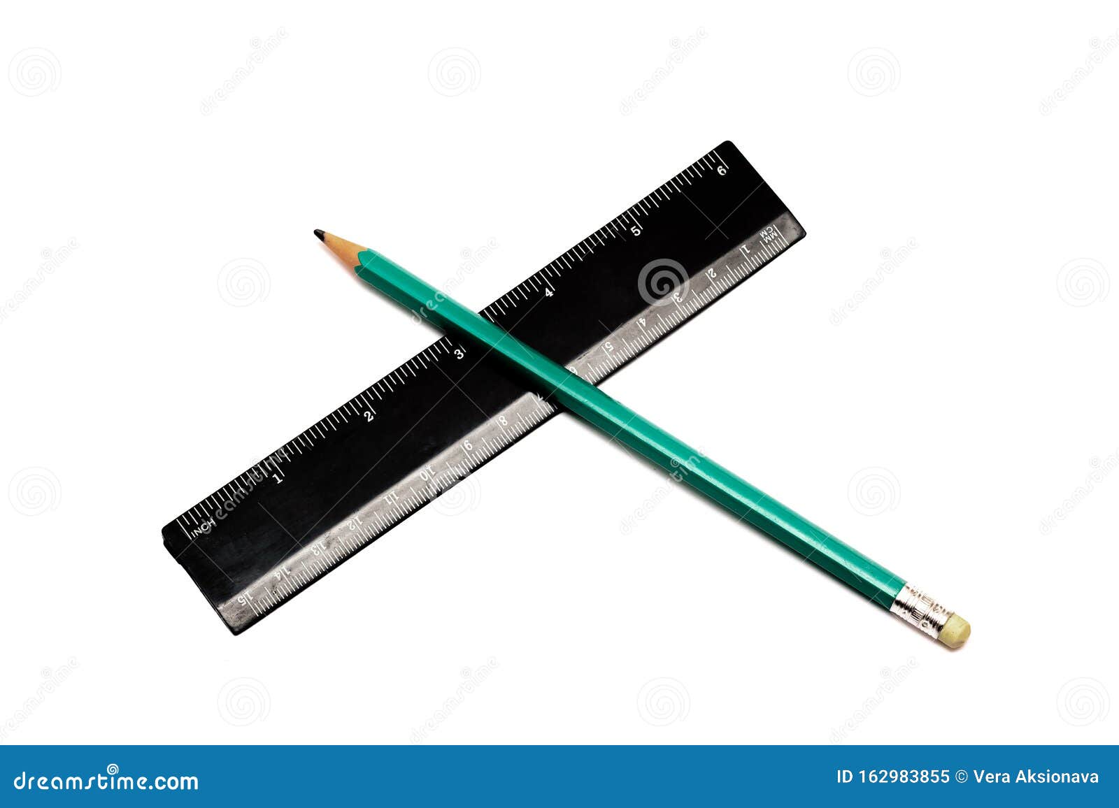 Pencil And Black Ruler Isolated On White Background Royalty-Free Stock ...