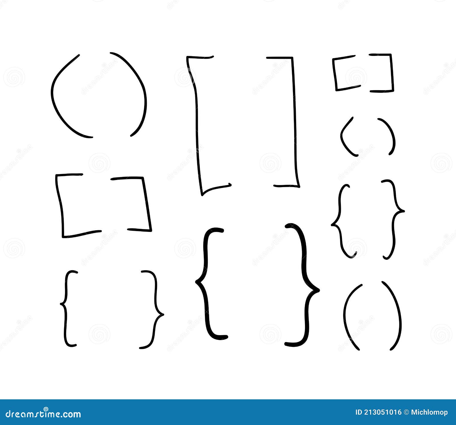 Pencil Black and White Drawing Set Braces. Hand Drawn Abstract ...