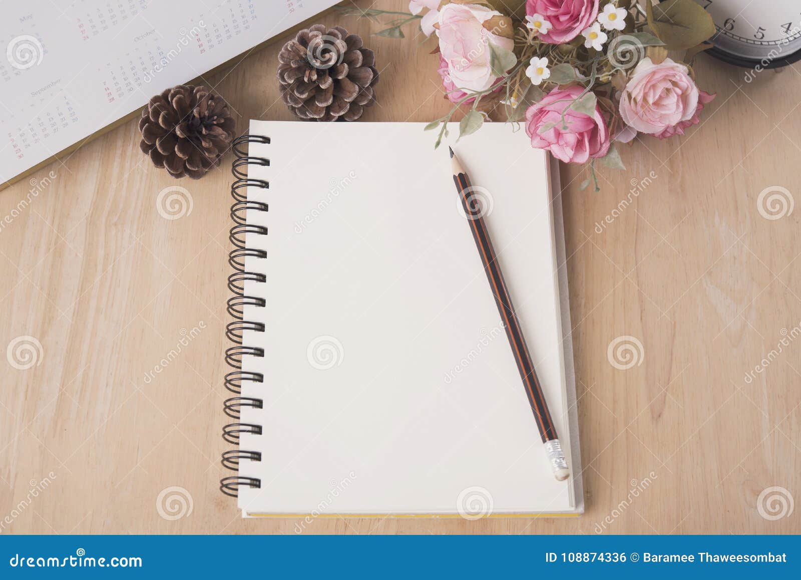 Pencil on Blank Diary. Empty Page for Text Stock Photo - Image of ...