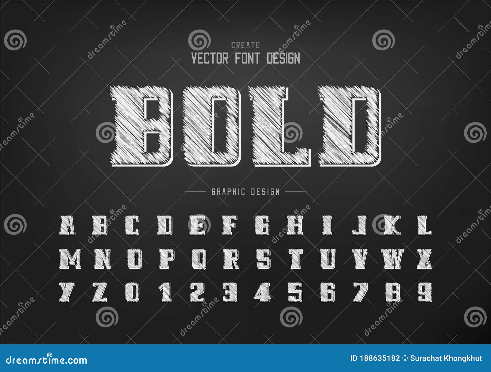 Pencil Bold Font and Alphabet Vector, Sketch Script and Number Design ...