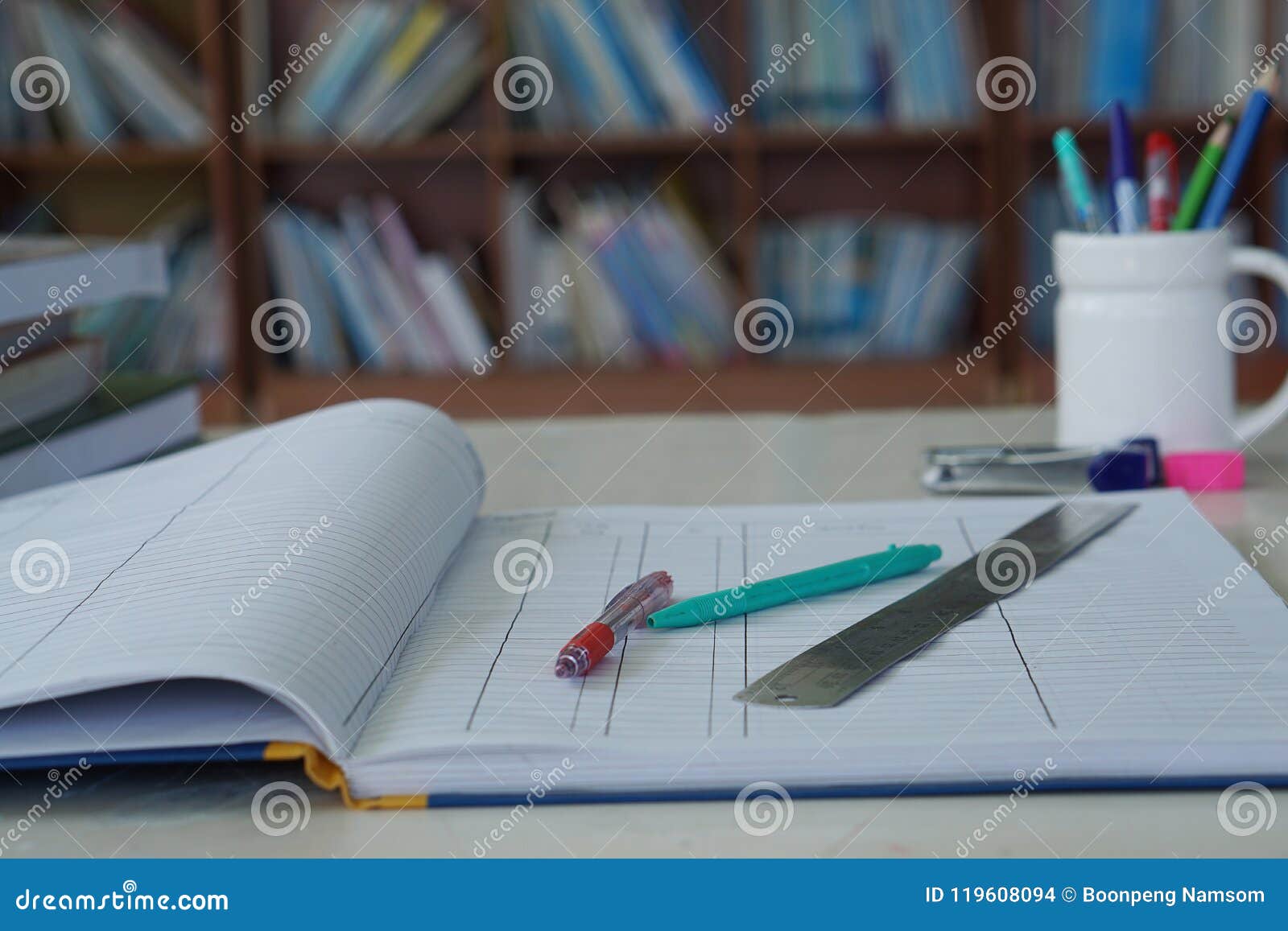 The library desk. stock photo. Image of concept, education - 119608094